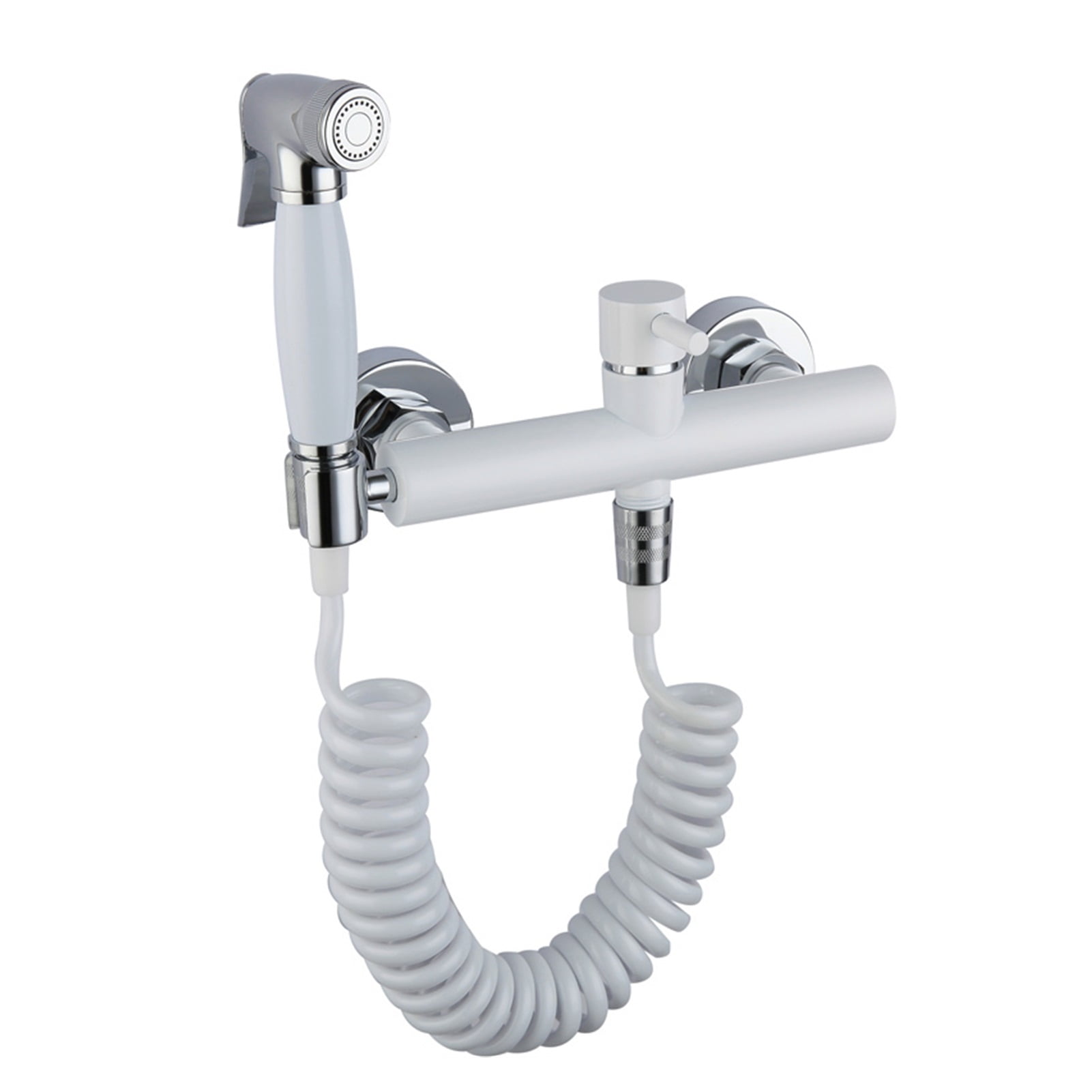Bidet Faucet Set Hot and Cold White Chrome Toilet Corner Valve Hand ...