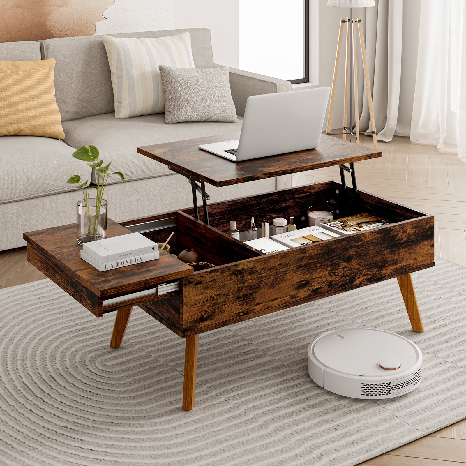 Bidiso Lift Top Coffee Table for Living Room, Modern Wood Coffee Table ...