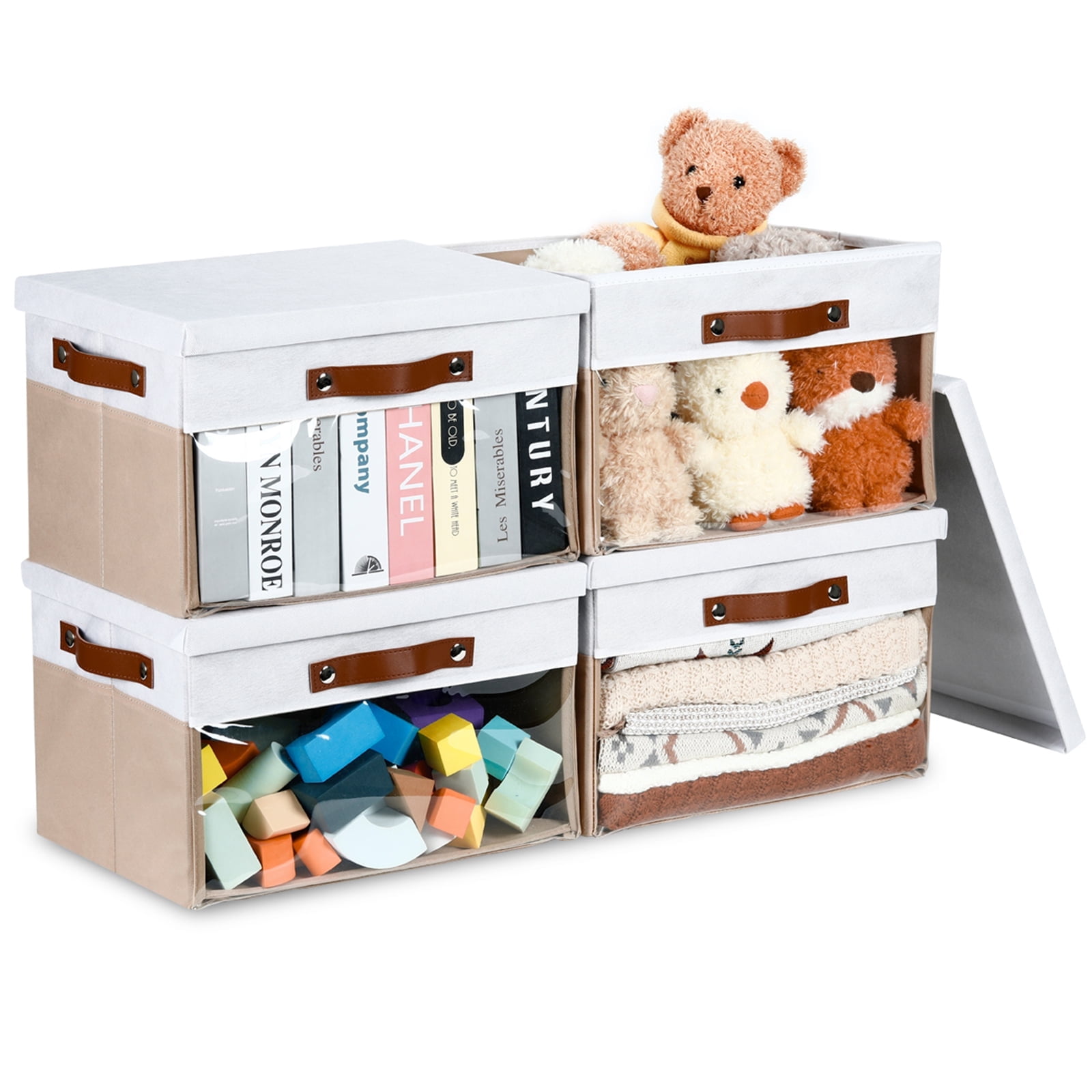 Bidtakay Collapsible Storage Bins with Lid 15 x 11 x 9.7 inch 4-Pack ...