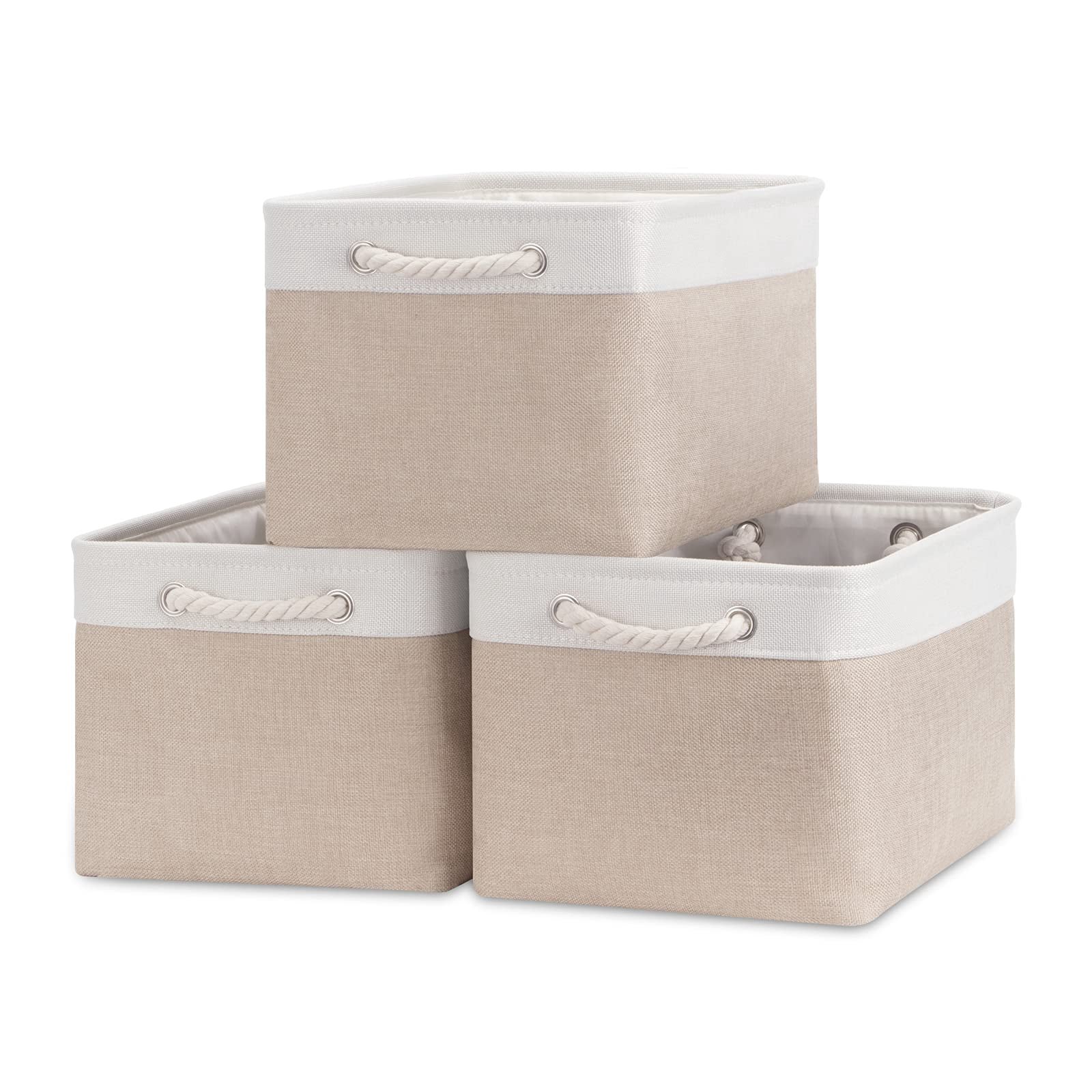 Bidtakay Large Fabric Baskets with Handles [3-Pack] Collapsible Storage ...