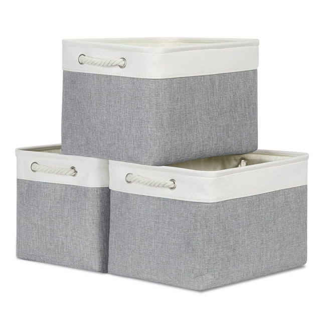 Bidtakay Large Fabric Baskets with Handles 3-Pack Collapsible Storage ...