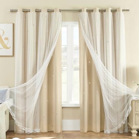 Biege Blackout Curtains 90 Inches Long for Bedroom Living Room 2 Panels ...