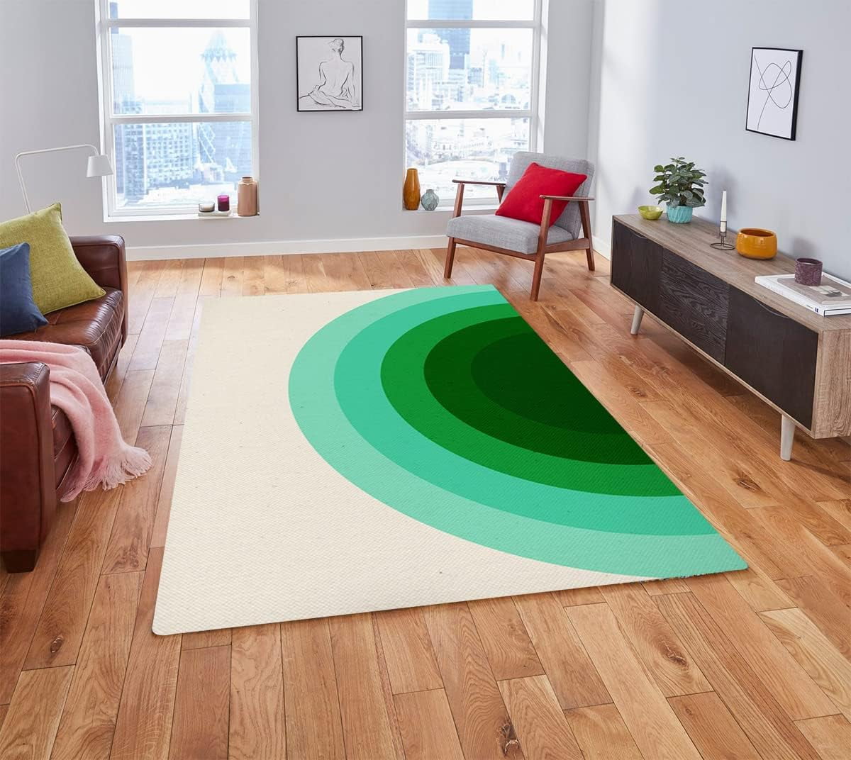 Biege Green Ombre Modern Minimalist Area Rug for Living Room Bedroom ...