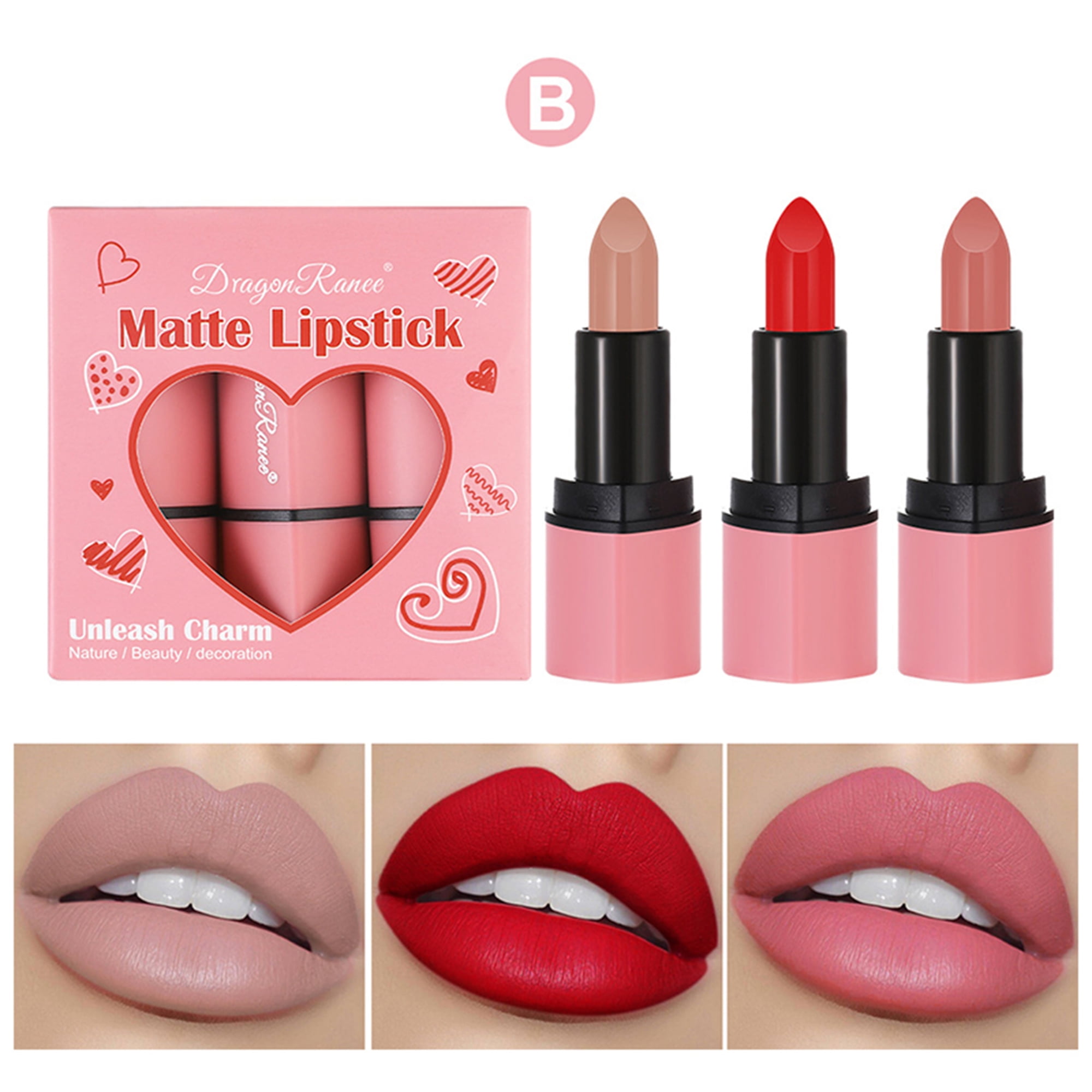 Biekopu 3Pcs Matte Lipstick Set Soft Velvet Lip Sticks Long Lasting ...