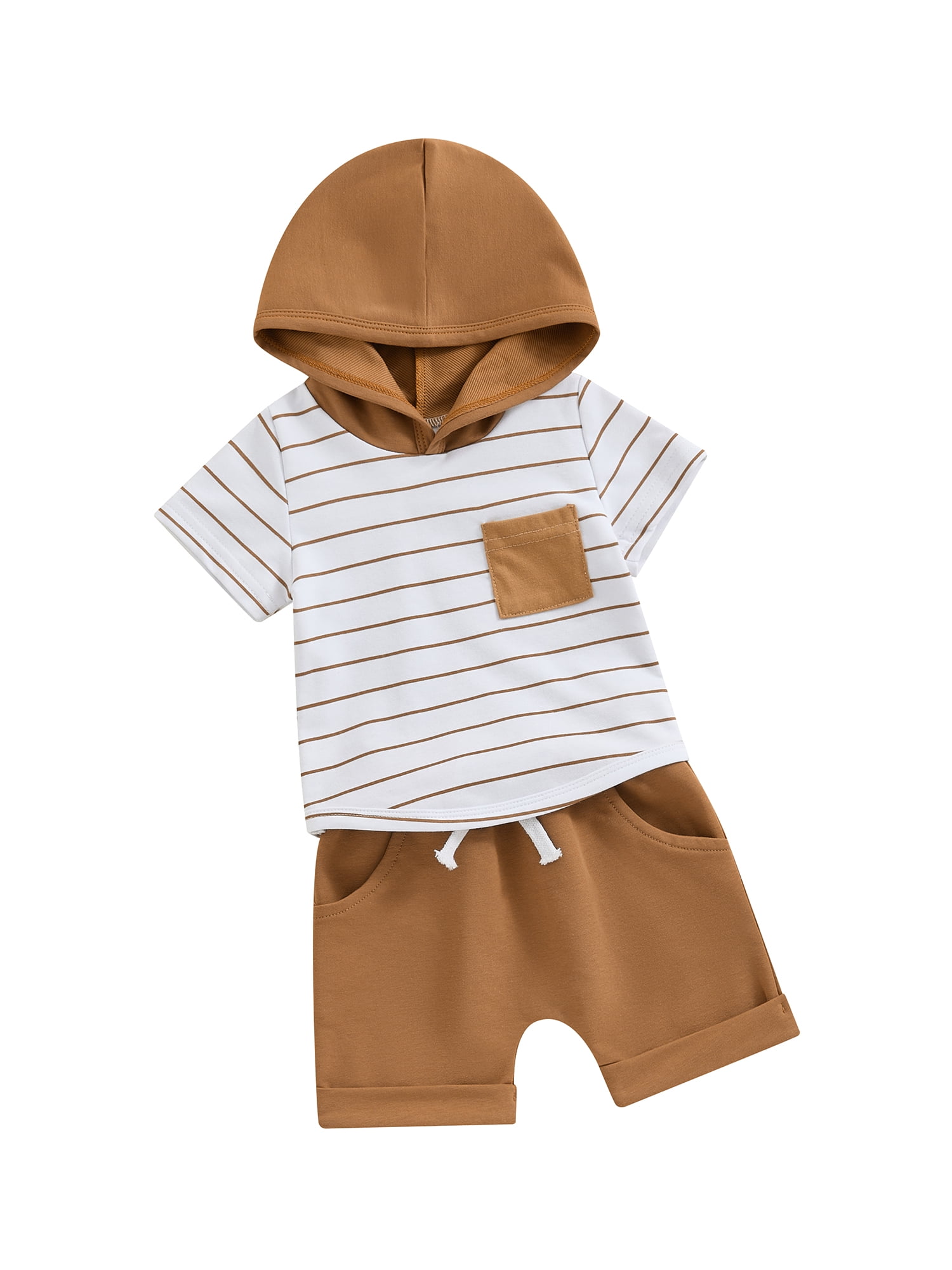 Biekopu Baby Boy Summer Outfits Short Sleeve Striped Hoodie + Rolled ...