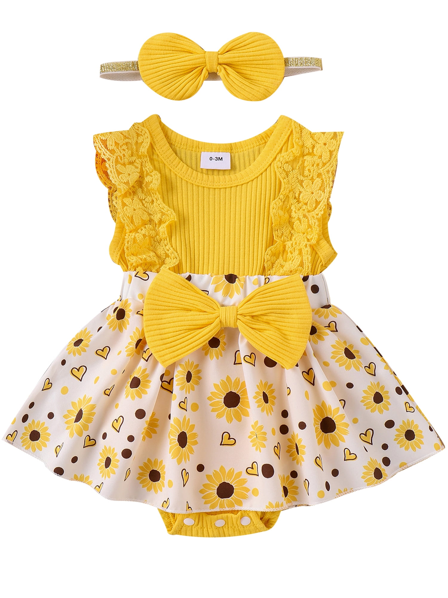 Biekopu Baby Girl 2 Piece Outfits Fruit Print Lace Ruffles Ribbed Romper Dress and Headband Set ...