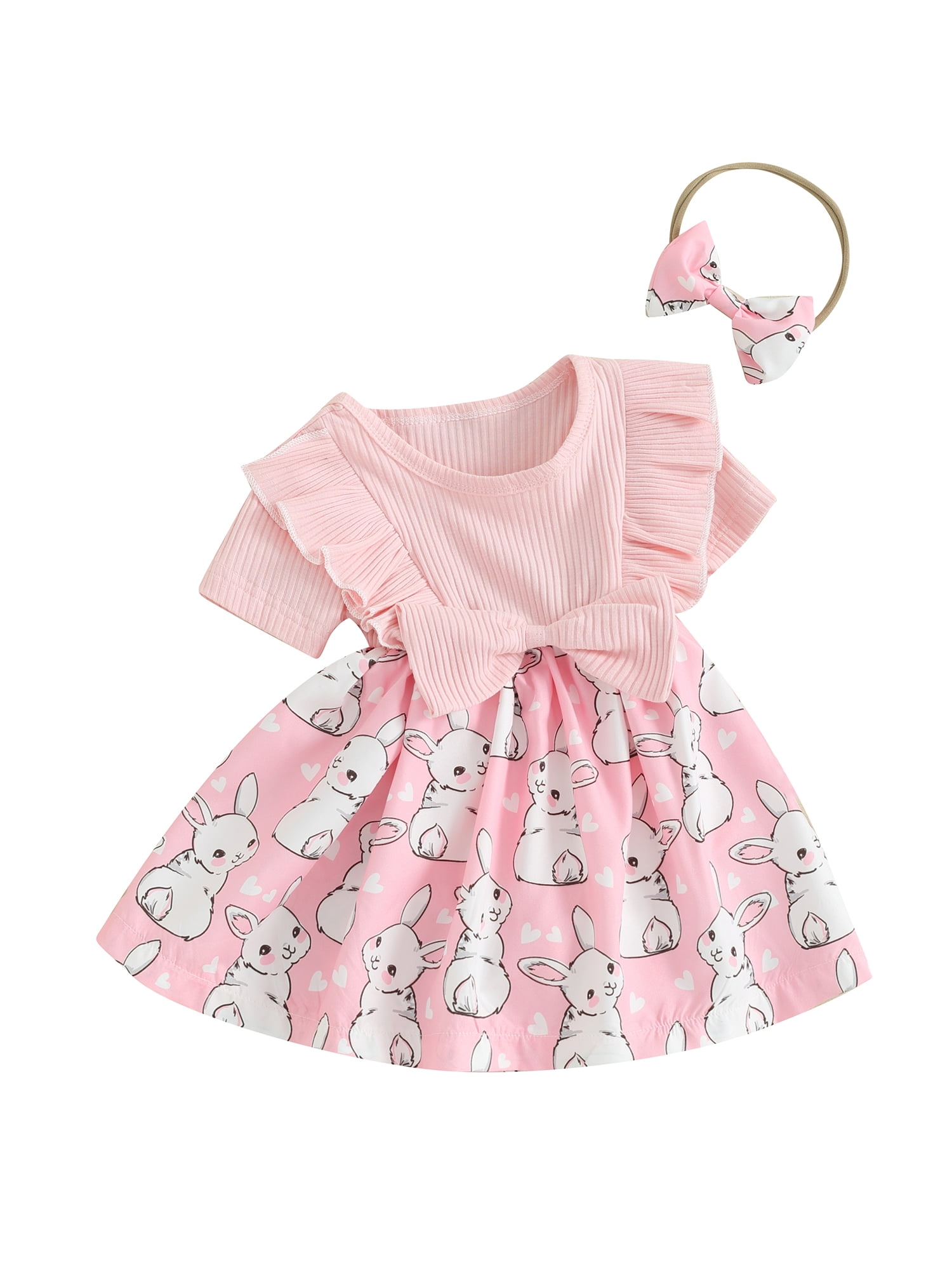 Biekopu Baby Girl 2 Piece Set, Round Neck Short Sleeve Rabbit Print ...