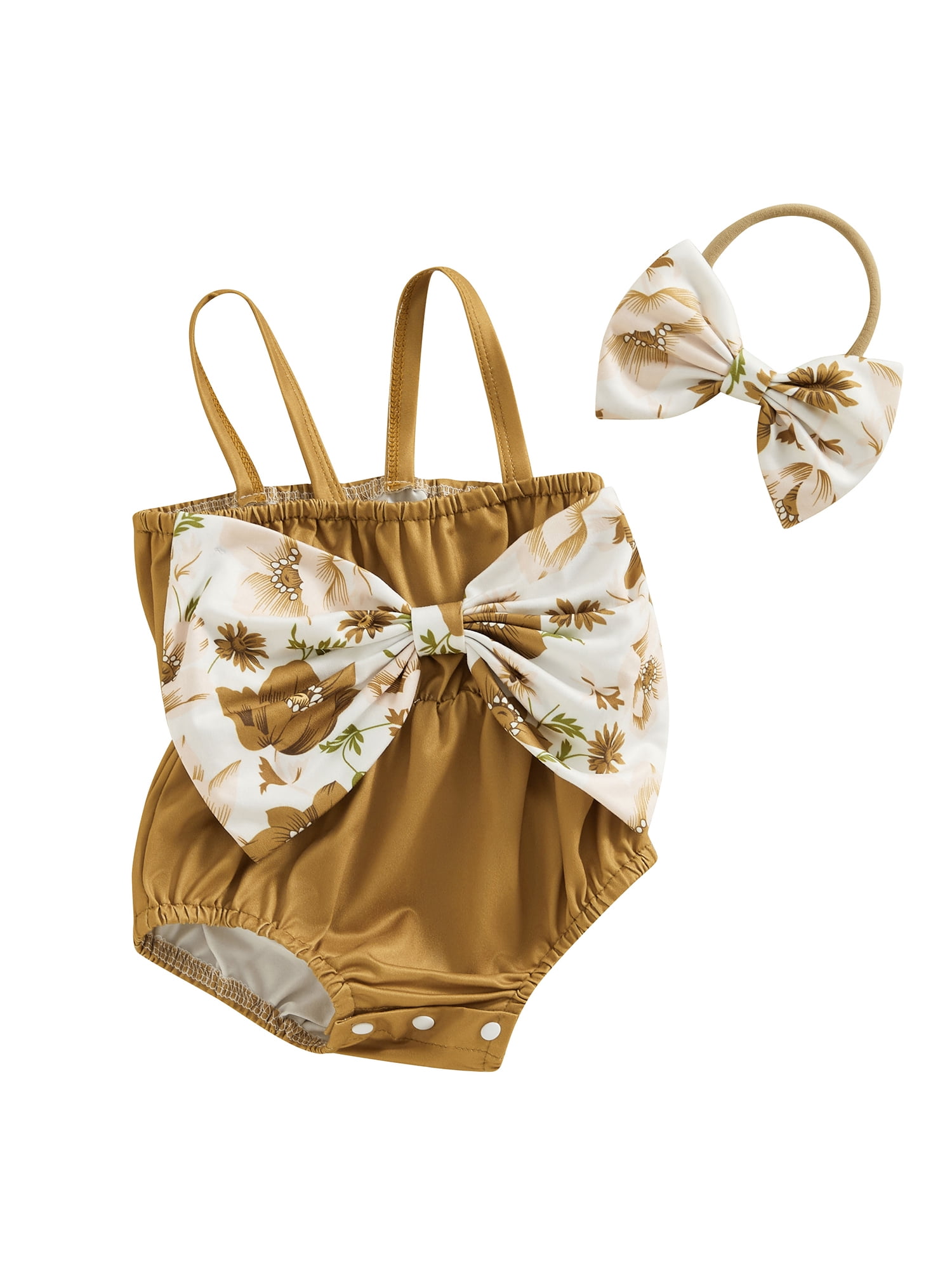 Biekopu Baby Girl 2 Piece Set, Square Neck Sleeveless Cami Romper + 3D ...
