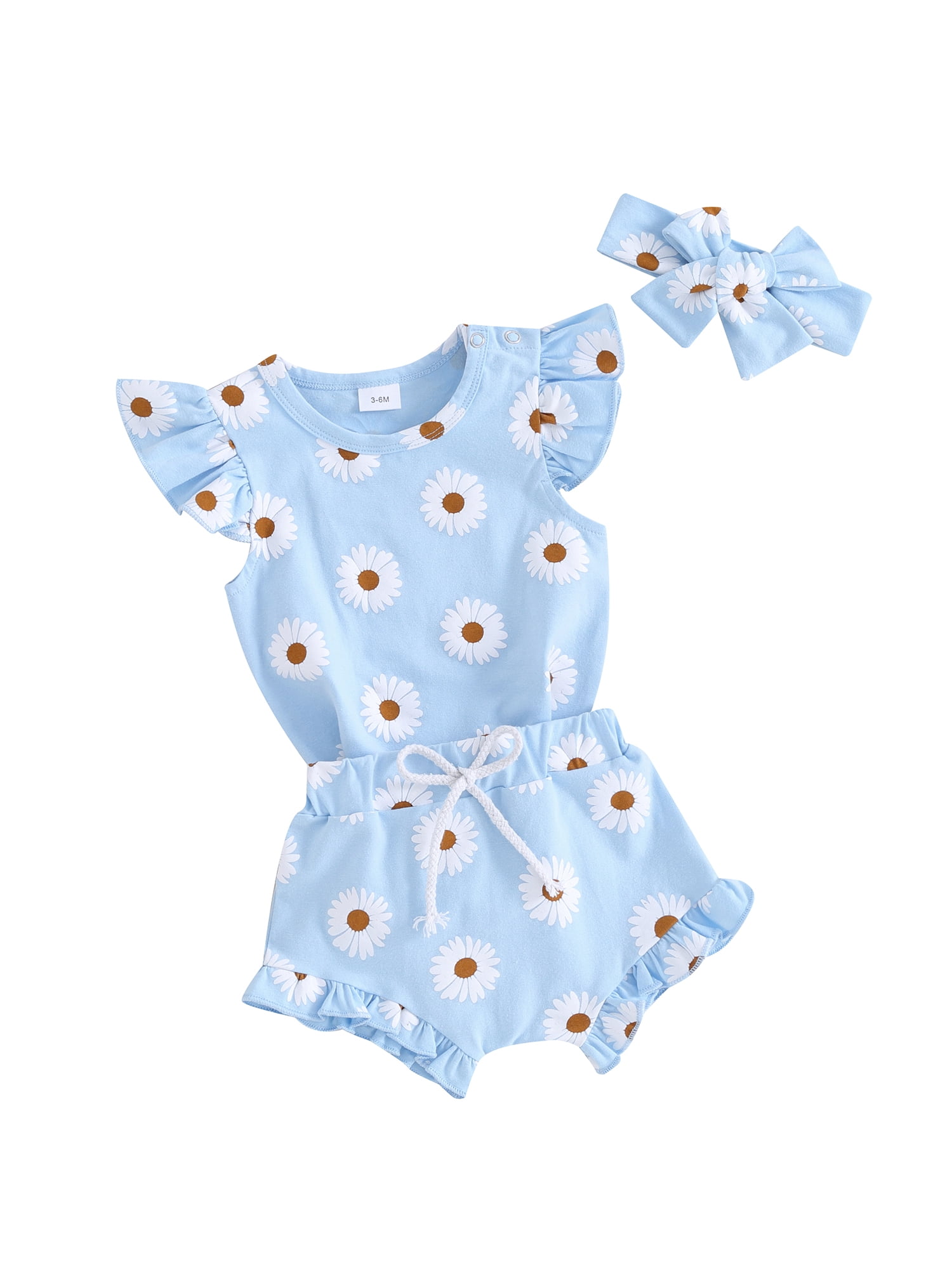 Biekopu Baby Girl 3 Piece Clothes Daisy Print Romper and Ruffle Elastic ...
