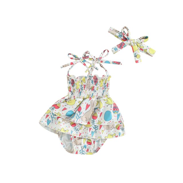 Biekopu Baby Girl Easter Outfits Bunny Egg Print Sleeveless Romper ...