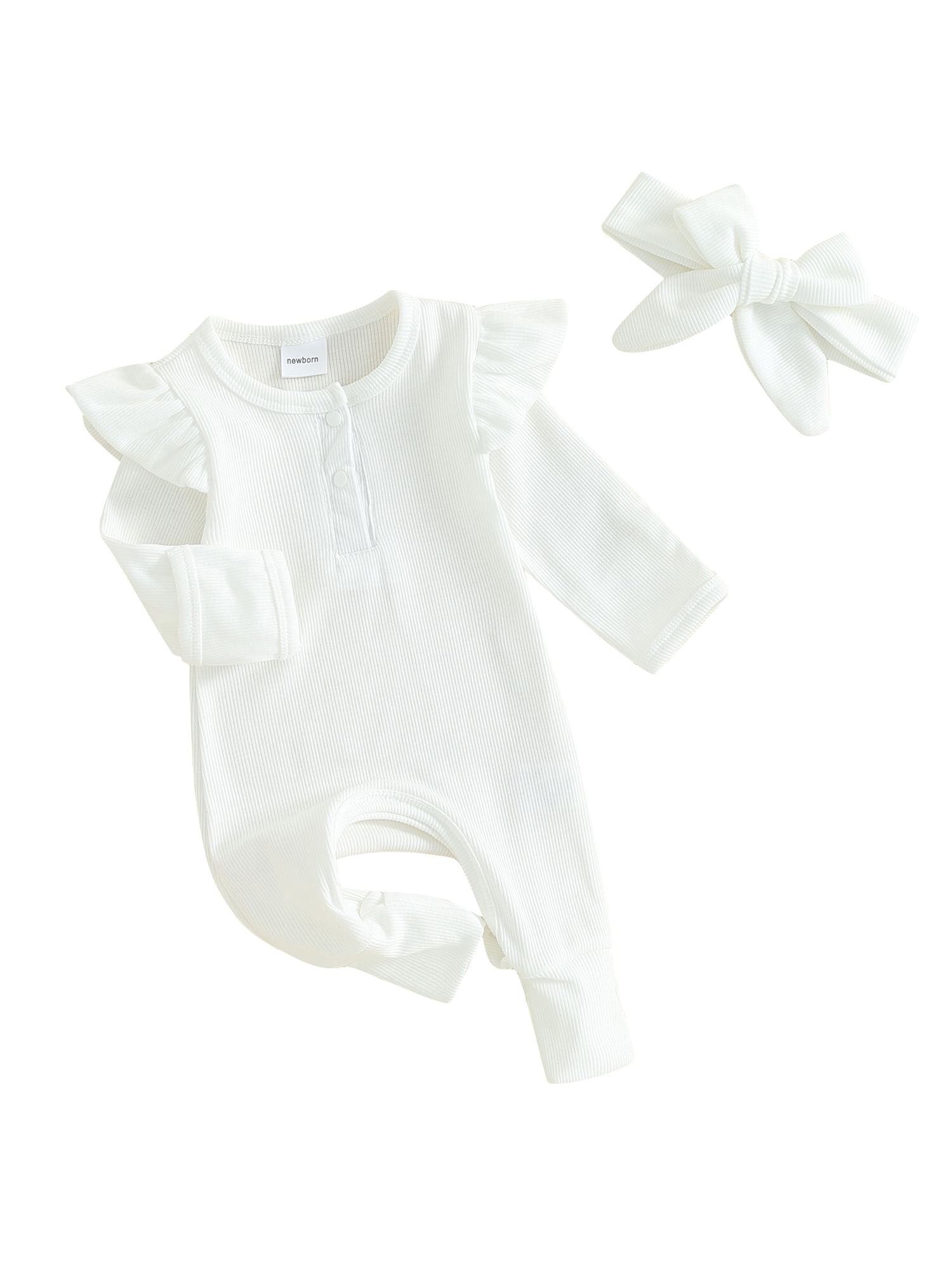 Biekopu Baby Girl Fall Outfit, Long Sleeve Crew Neck Solid Jumpsuit ...