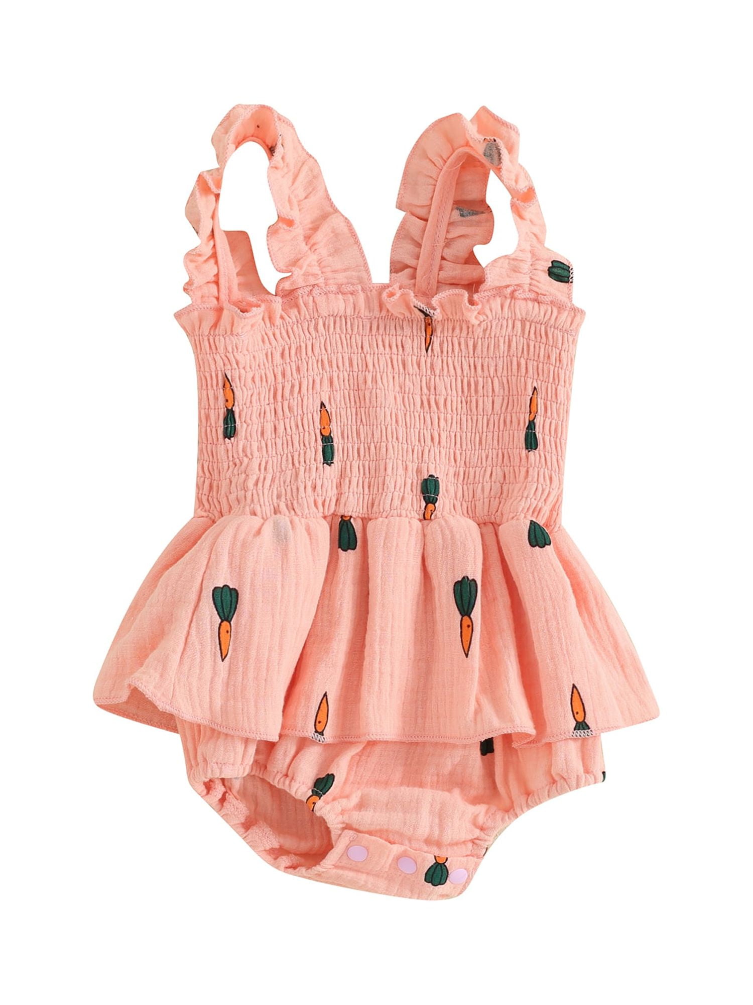 Biekopu Baby Girl Sleeveless Romper Dress Square Neck Frill Trim Cherry Print Shirred Tank Top ...