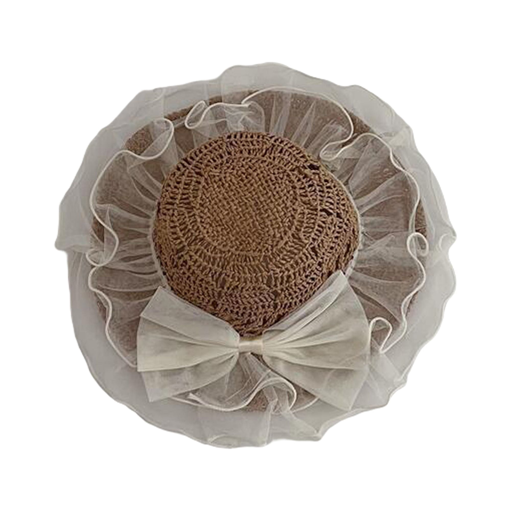 Biekopu Baby Girl Straw Hat Lace Bow Wide Brim Sun Protection Caps ...