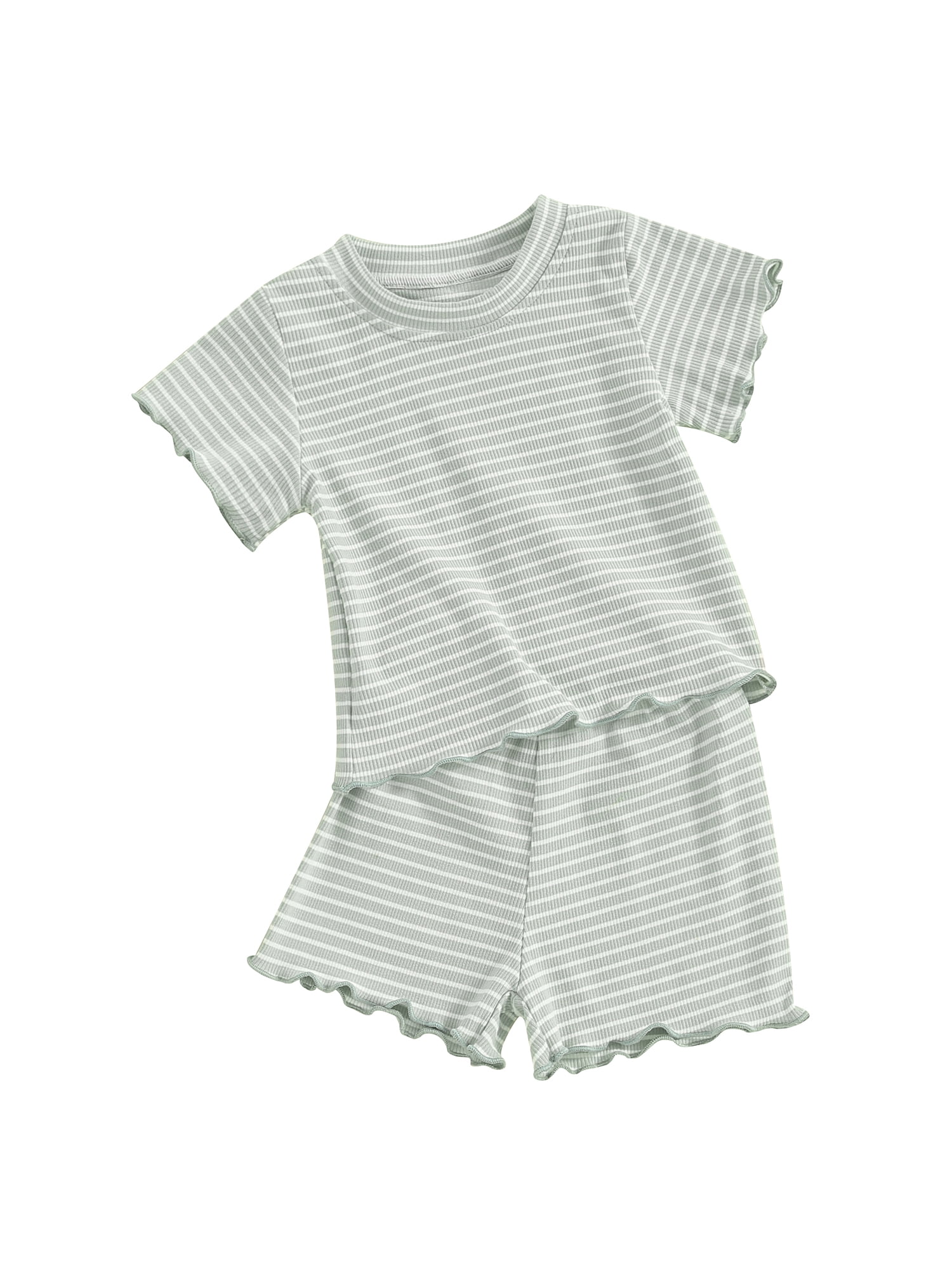 Biekopu Baby Girl Summer Outfits Short Sleeve Lettuce Trim Striped Tops ...