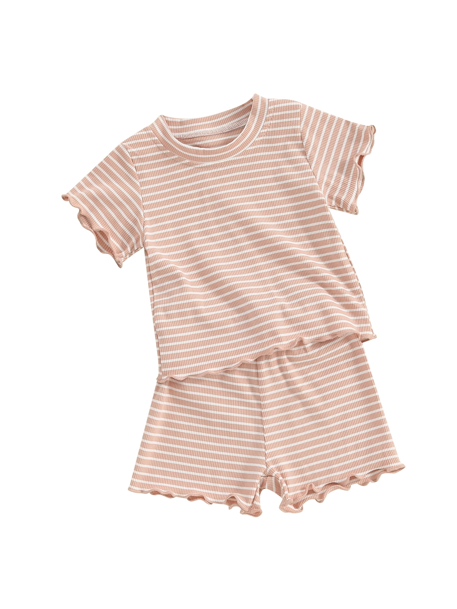 Biekopu Baby Girl Summer Outfits Short Sleeve Lettuce Trim Striped Tops ...