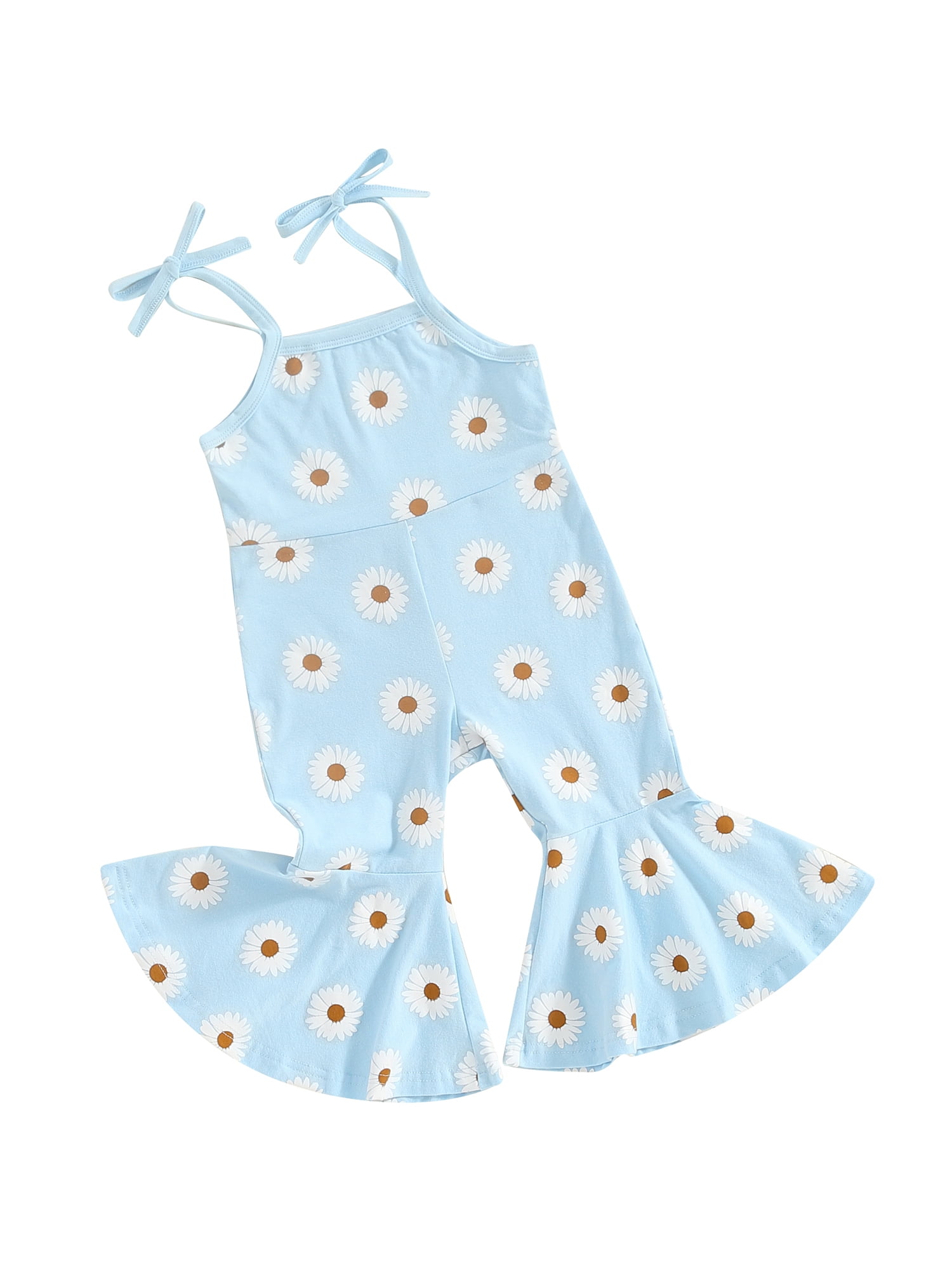 Biekopu Baby Girl Summer Rompers Sleeveless Daisy Print Jumpsuit Suspender Pants Bell Bottoms ...