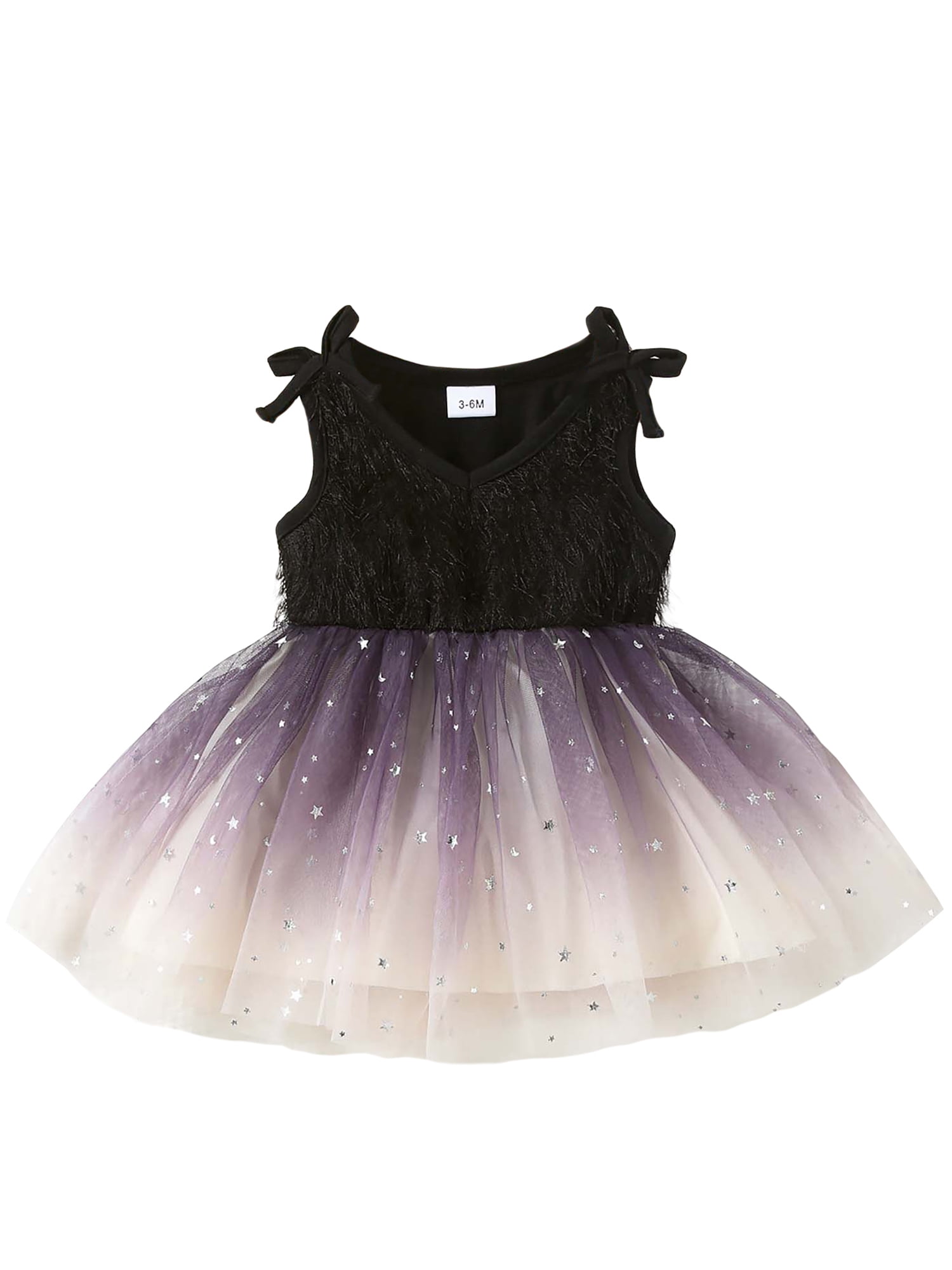 Biekopu Baby Girl Tank Dress V Neck Sleeveless 3D Bow Star Sequin Tulle ...