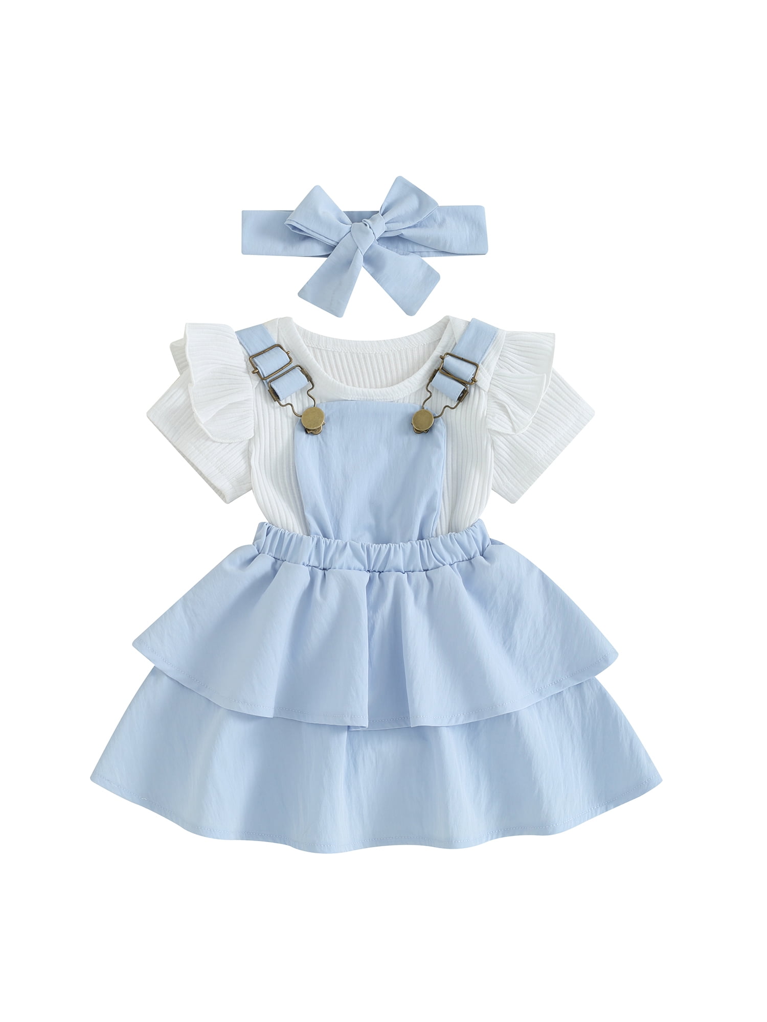 Biekopu Baby Girls Dress Set, Short Sleeve Romper with Layered ...