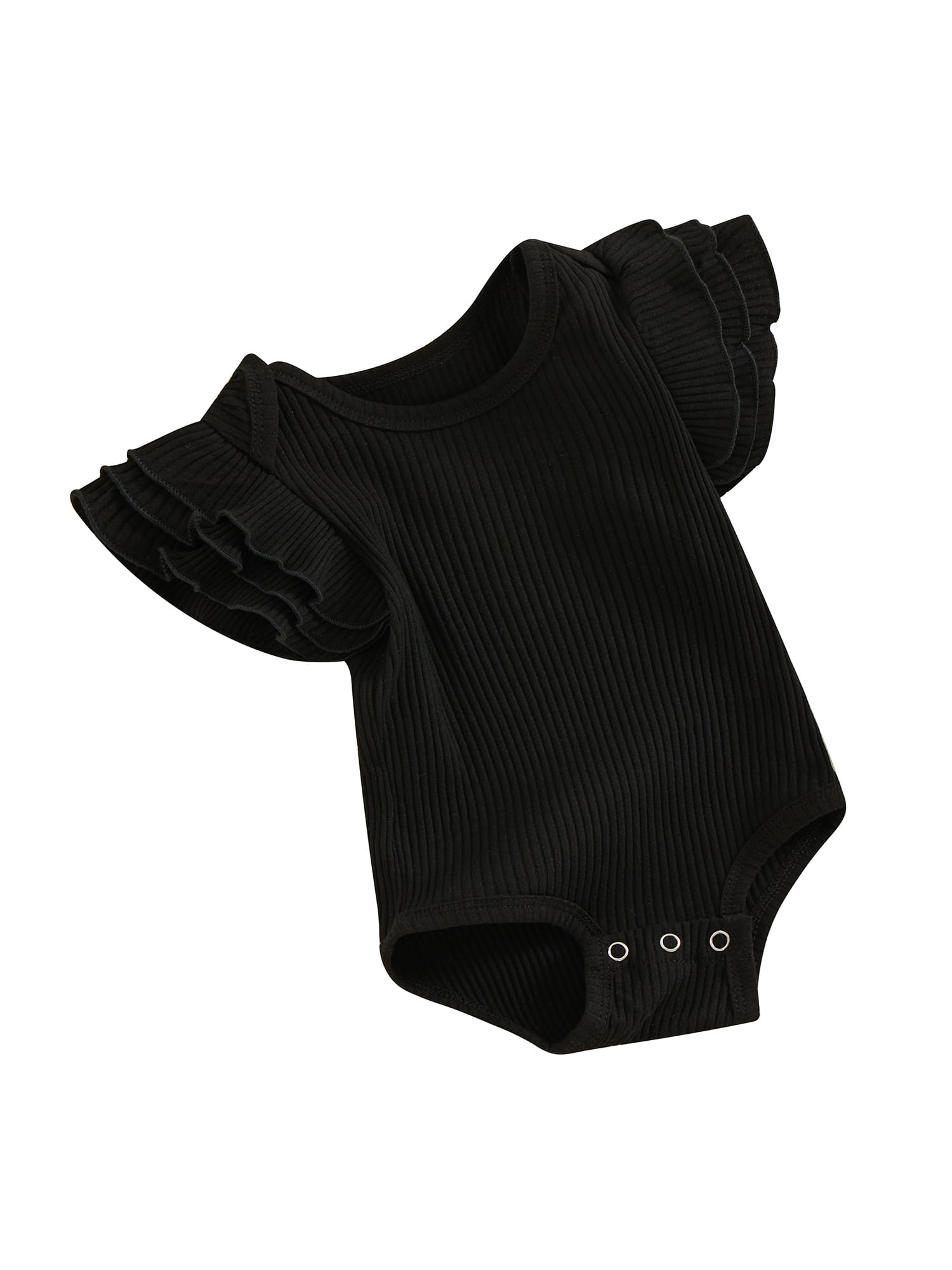 Biekopu Baby Girls Rompers Solid Color Crew Neck Three Layered Fly ...