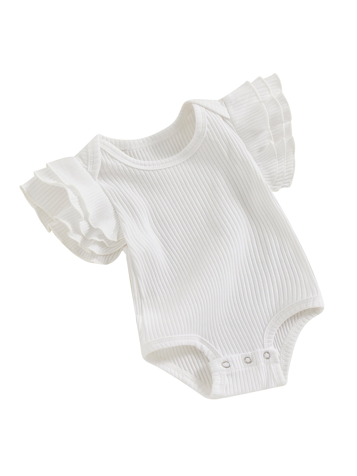 Biekopu Baby Girls Rompers Solid Color Crew Neck Three Layered Fly ...