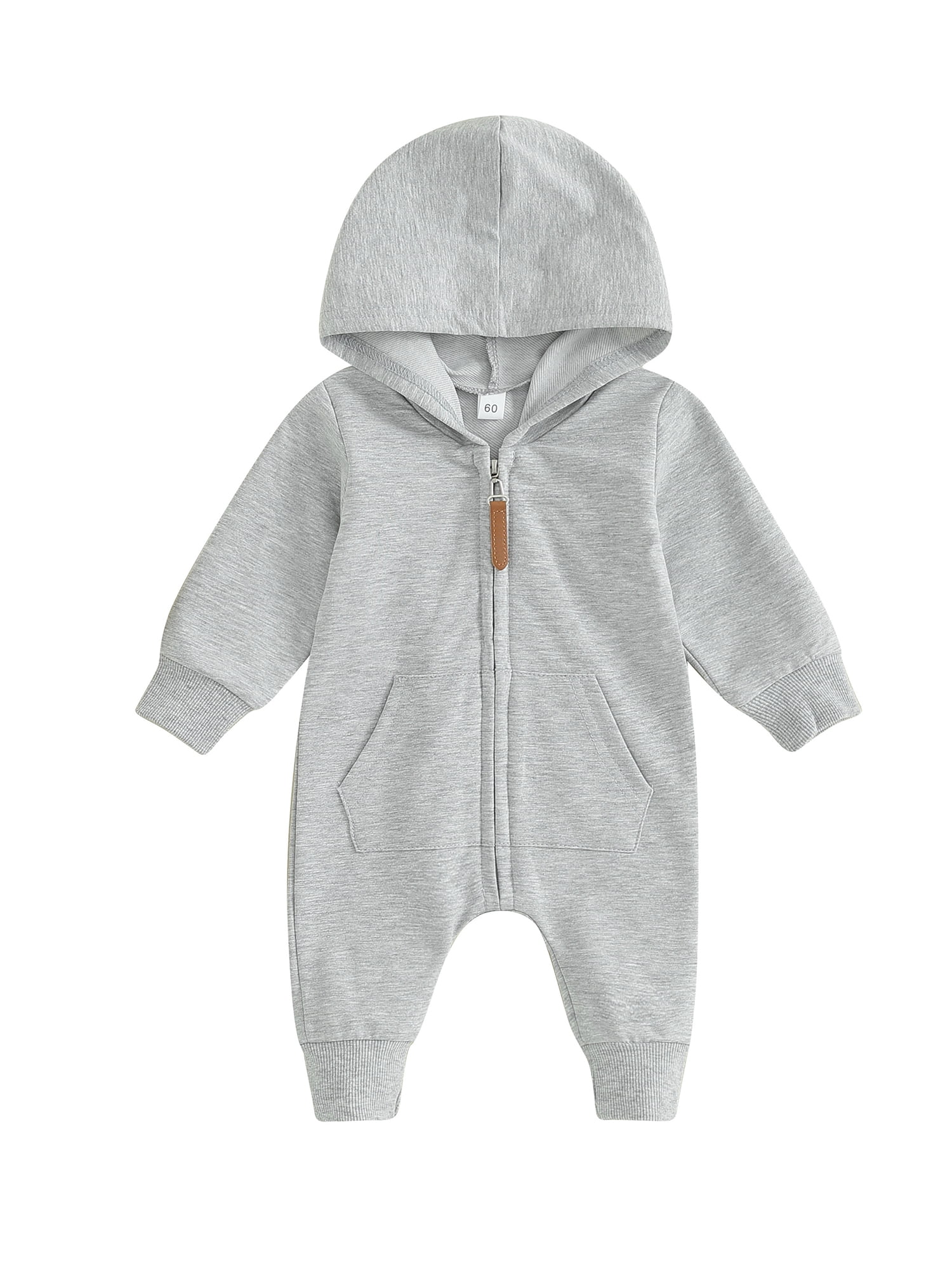 Biekopu Baby Jumpsuit, Long Sleeve Hooded Zip-up Solid Fall Romper ...