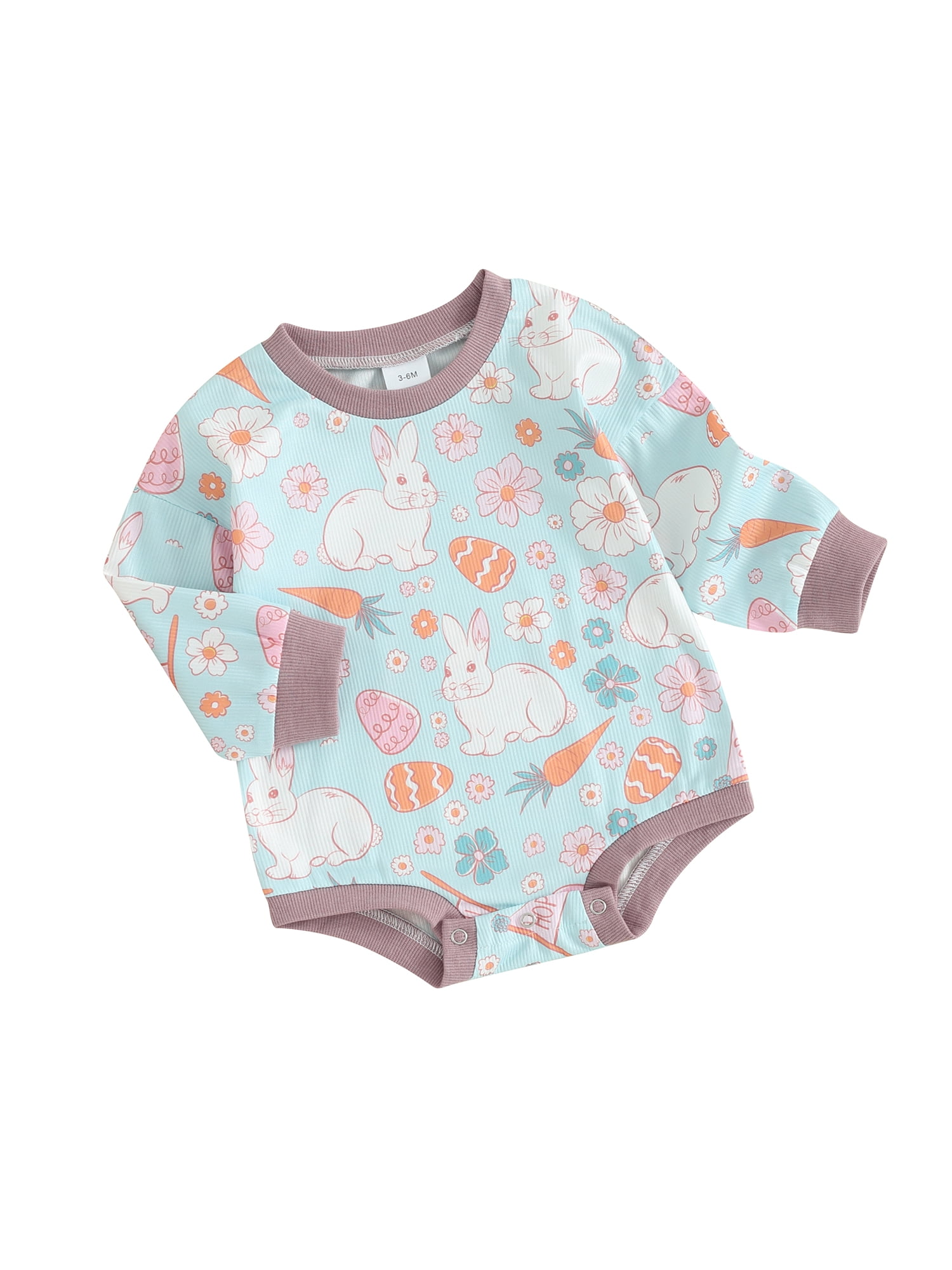 Biekopu Baby Romper, Long Sleeve Crew Neck Bunny Flower Print Fall ...