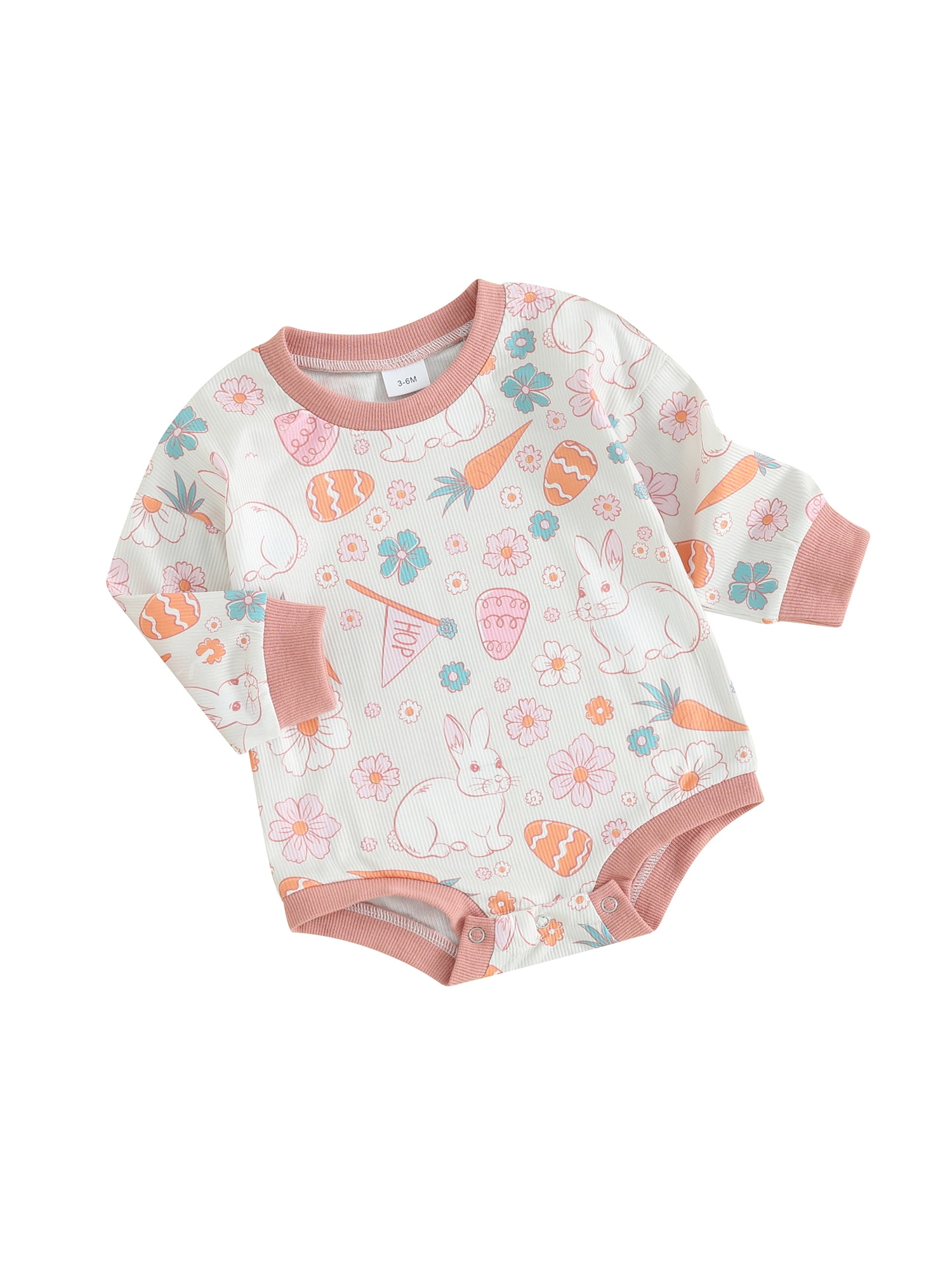 Biekopu Baby Romper, Long Sleeve Crew Neck Bunny Flower Print Fall Bodysuit Easter Clothes for ...