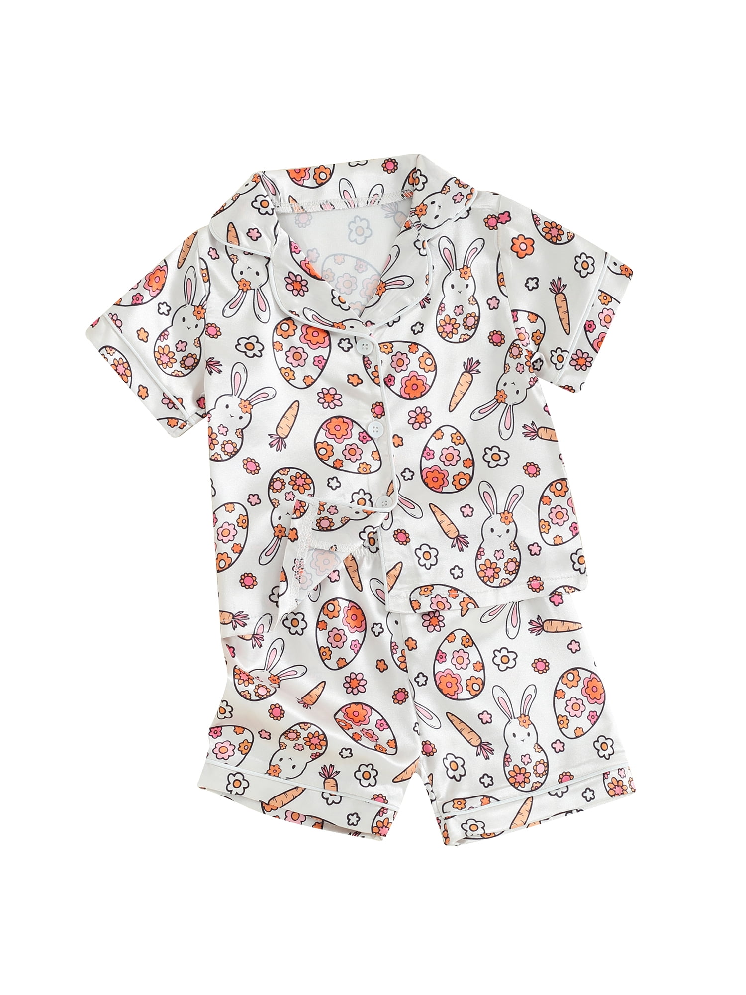 Biekopu Boy Girl Easter Pajamas Set Egg Bunny Print Lapel Button Down ...