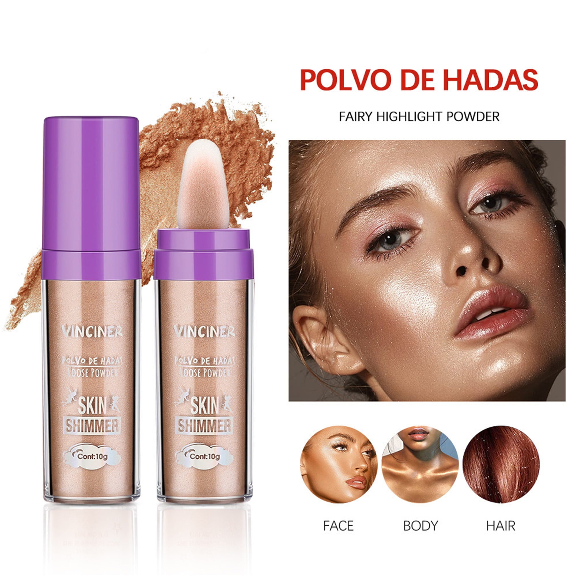 Biekopu Highlighter Powder Stick Makeup,Body Shimmer Patting Powder ...