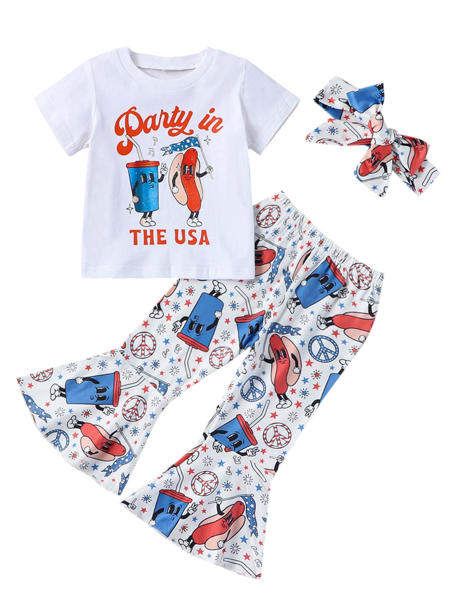 Biekopu Independence Day Kid Girls Pants Set,Letters Print T-shirt ...