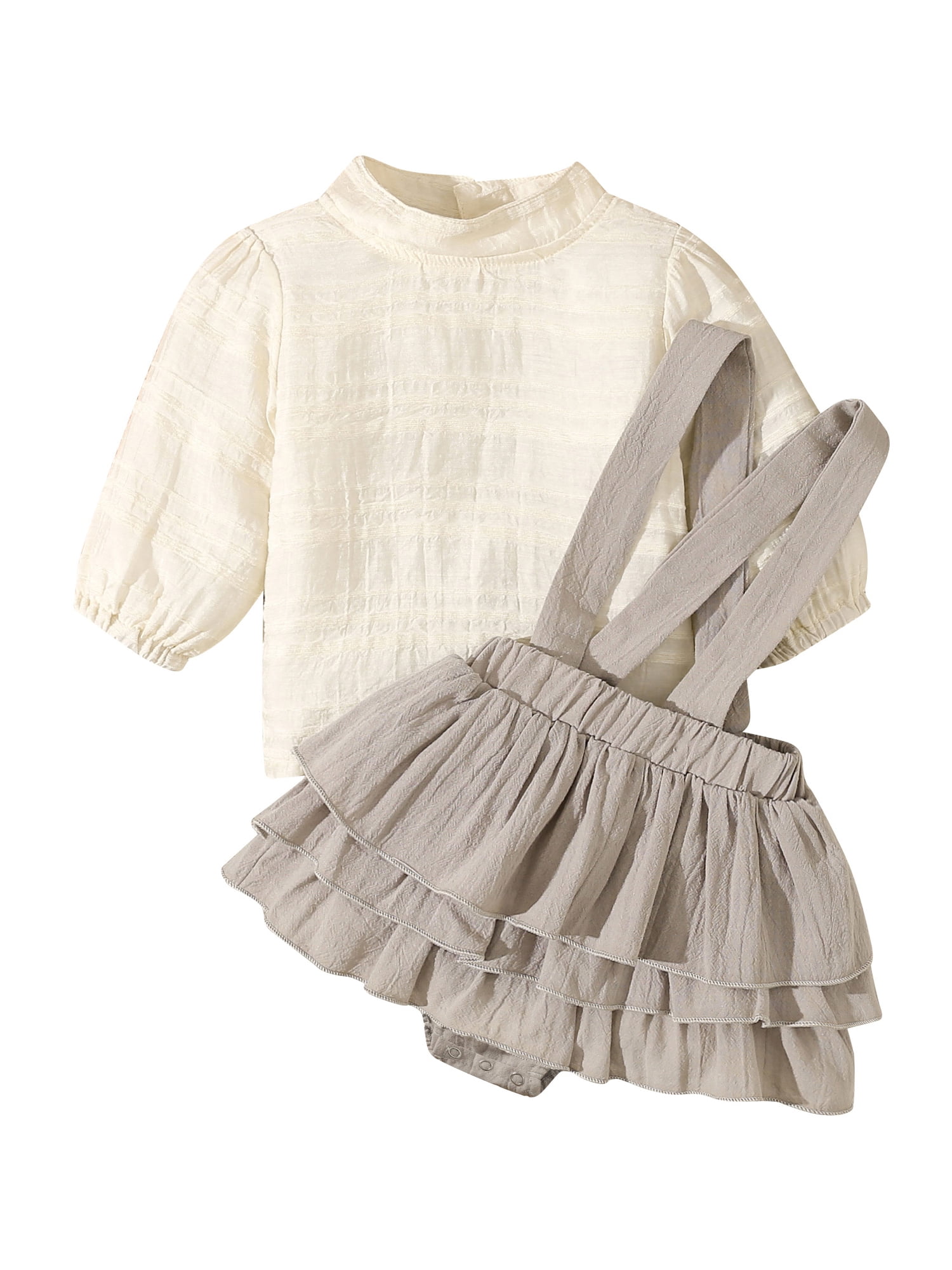 Biekopu Infant Girl 2Pcs Outfit Solid Jacquard Long Sleeve Mock Neck ...