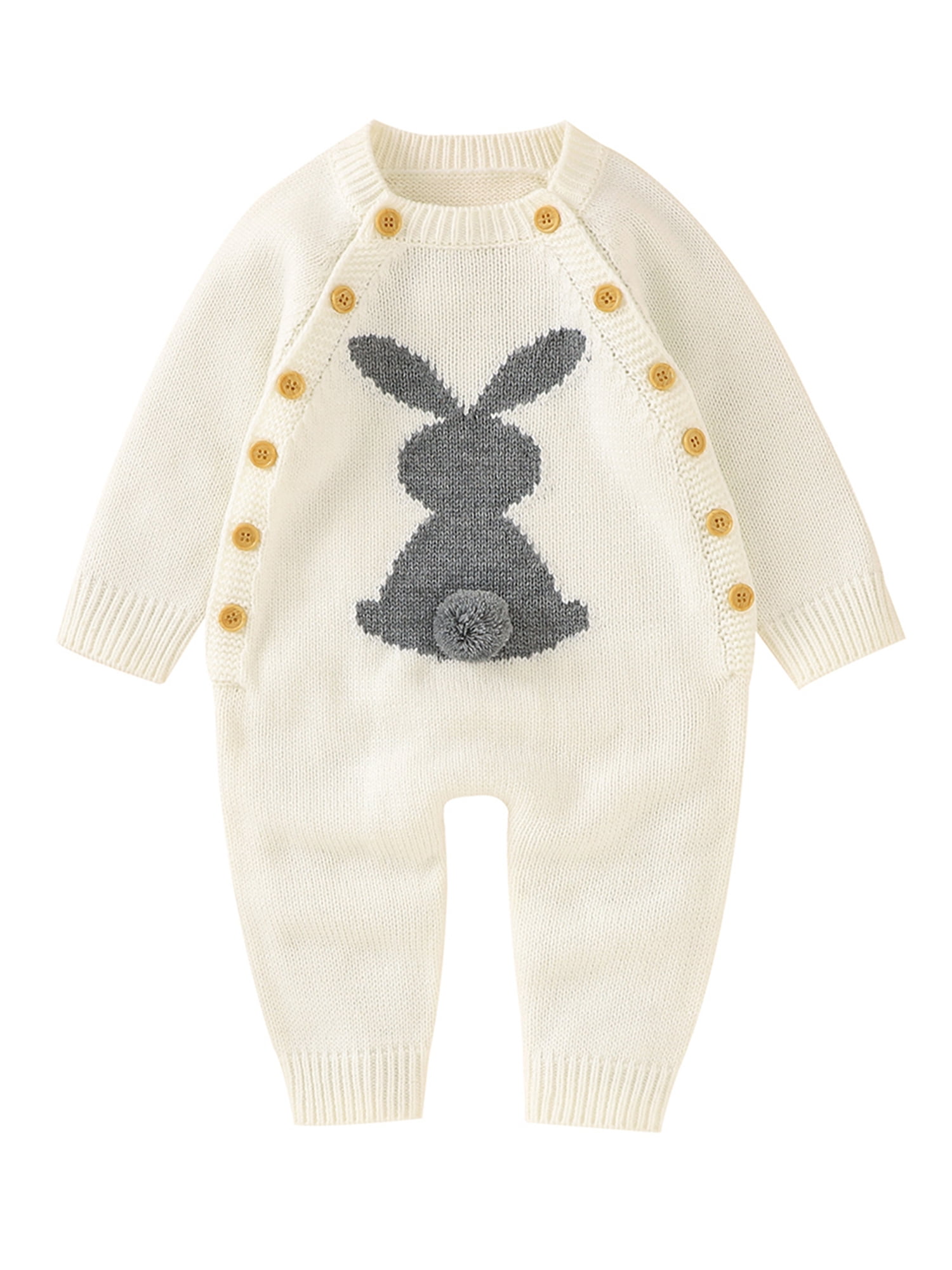 Biekopu Infant Knitted Jumpsuit, Rabbit Pattern Round Neck Double ...