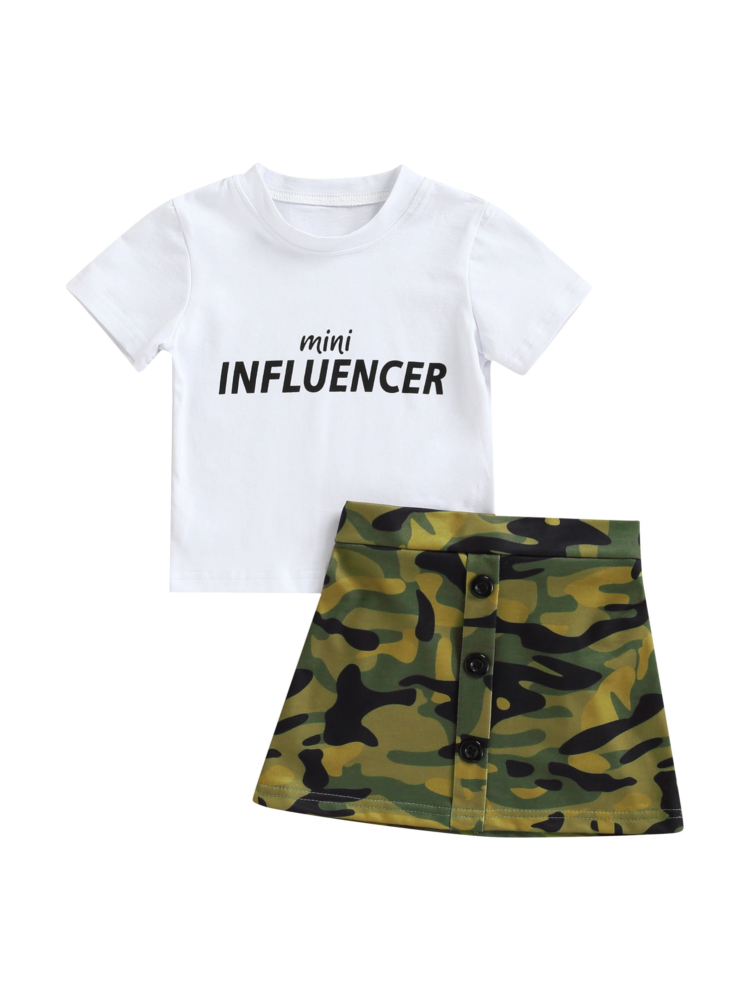 Biekopu Kid Baby Girl Short Skirts Outfits, Short Sleeve Letter Print Crew Neck T-Shirt ...