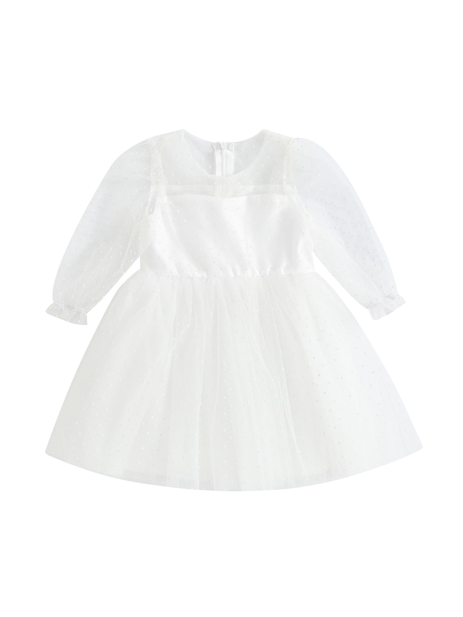 Biekopu Kids Girl Mesh Dress Dot Print Long Sleeves Tulle Party A-Line ...