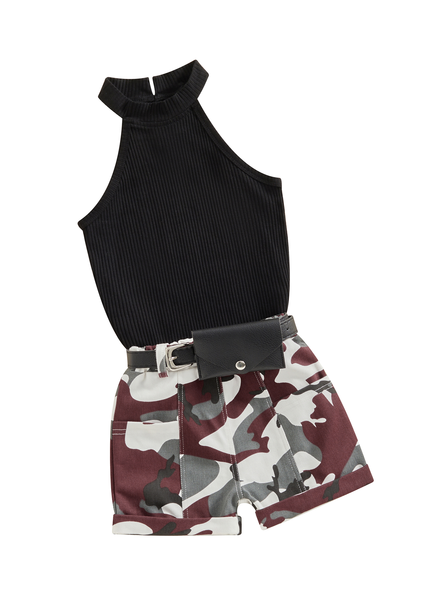 Biekopu Kids Girl Summer Outfits Solid Color Ribbed Knit Halter Tank ...