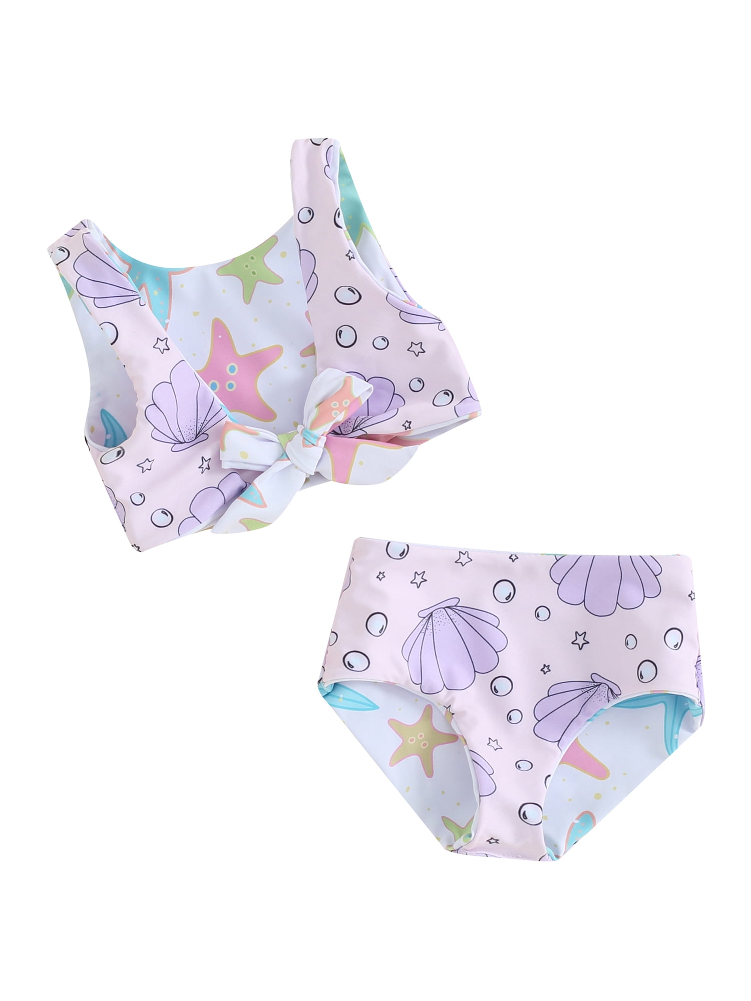 Biekopu Kids Girl Two Piece Swimsuits Summer Shell/Flower Print Knotted ...