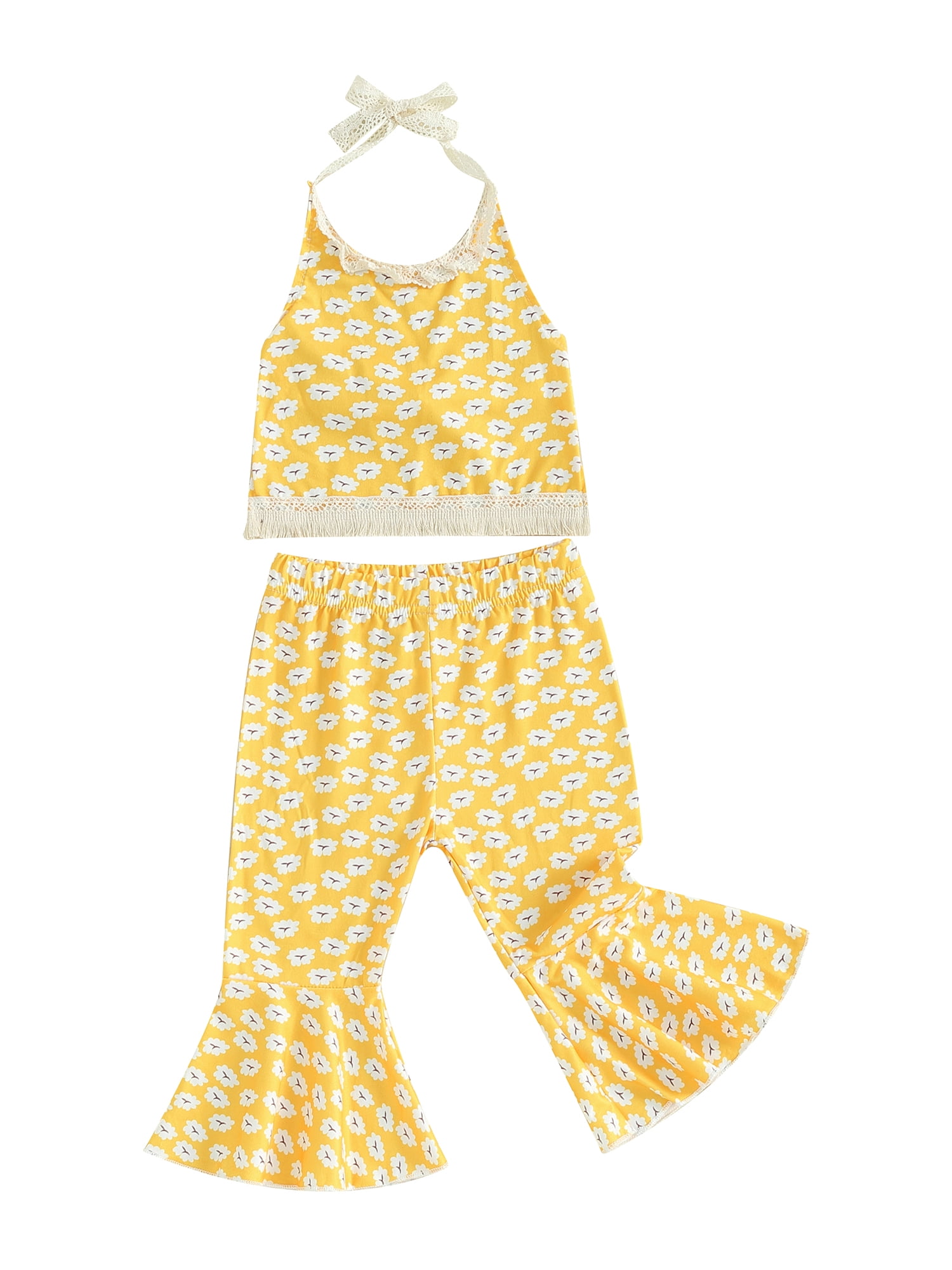 Biekopu Kids Girls 2 Piece Outfits Floral Print Halter Neck Sleeveless ...