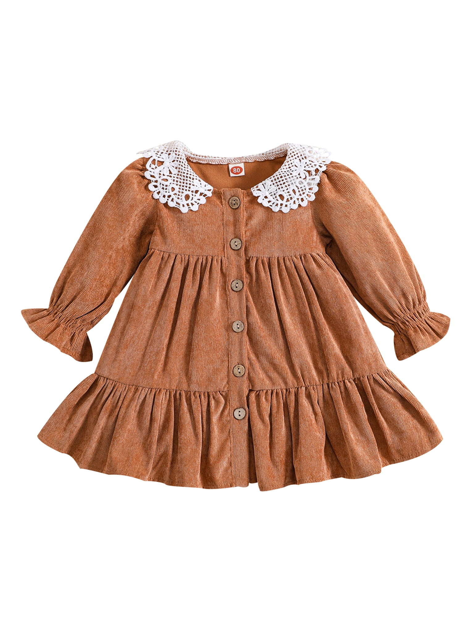 Biekopu Kids Girls Corduroy Dress, Long Sleeve Dress Lace Patchwork ...