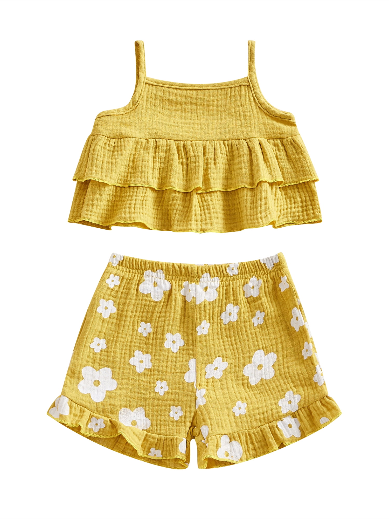 Biekopu Kids Girls Summer Shorts Set, Dual Layer Camisole with Elastic ...