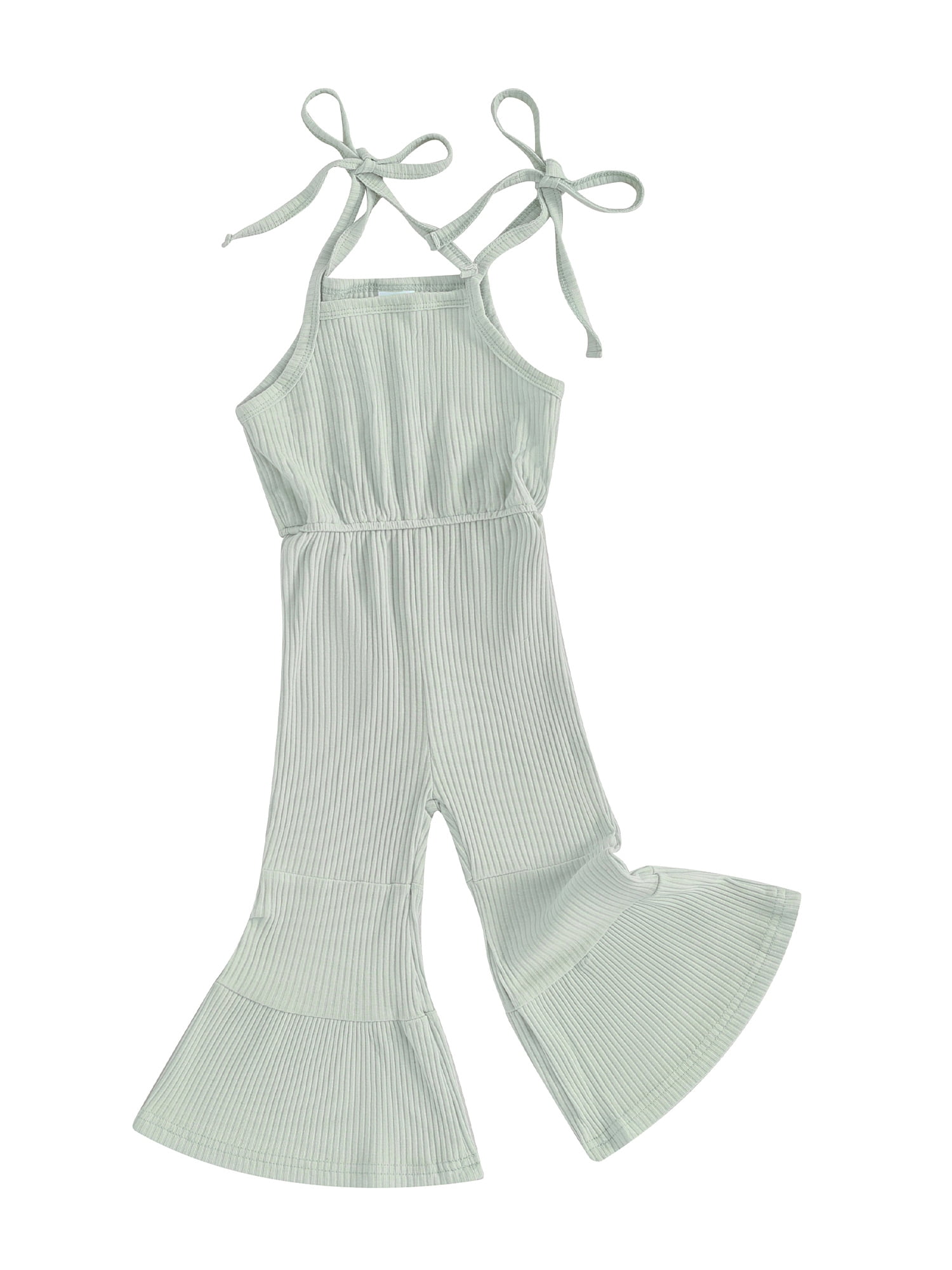 Biekopu Little Girl Cami Romper Casual Sleeveless Tie Up Ribbed Flare ...