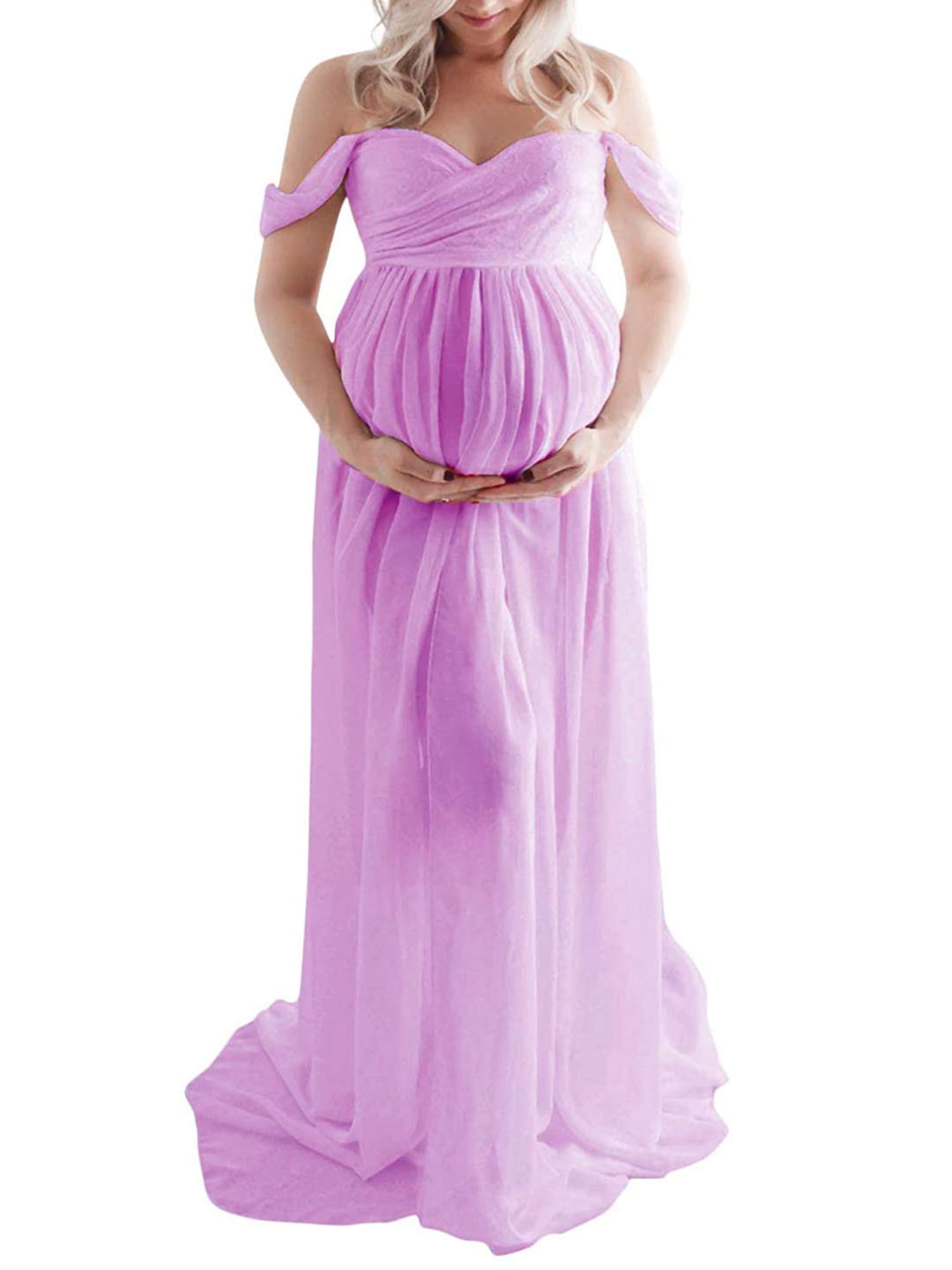 Biekopu Maternity Dress for Photography Off-Shoulder Chiffon Gown Front ...