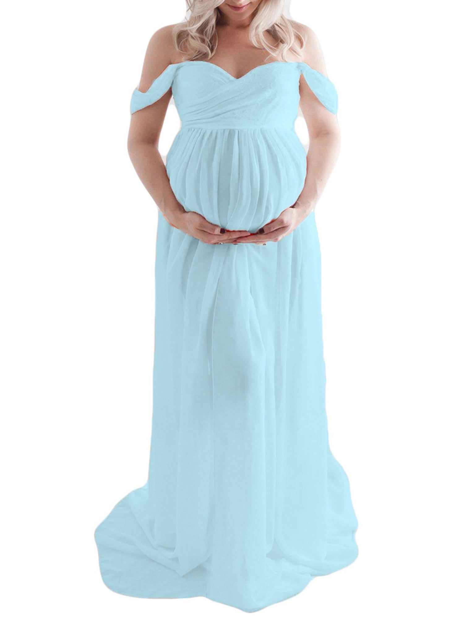 Biekopu Maternity Dress for Photography Off-Shoulder Chiffon Gown Front ...