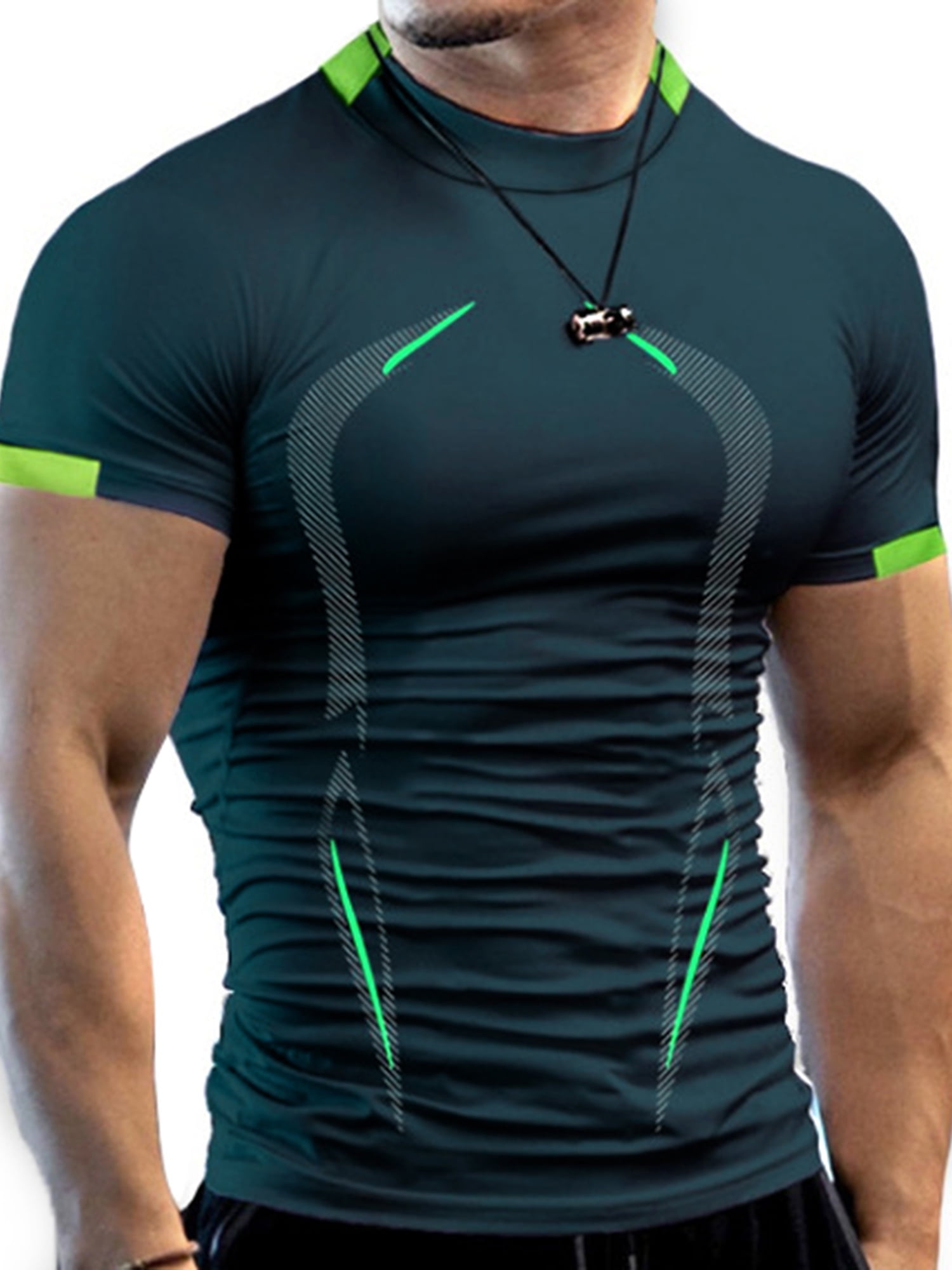 Biekopu Men Sports T-shirt, Short Sleeve Round Neck Stripe Pattern ...