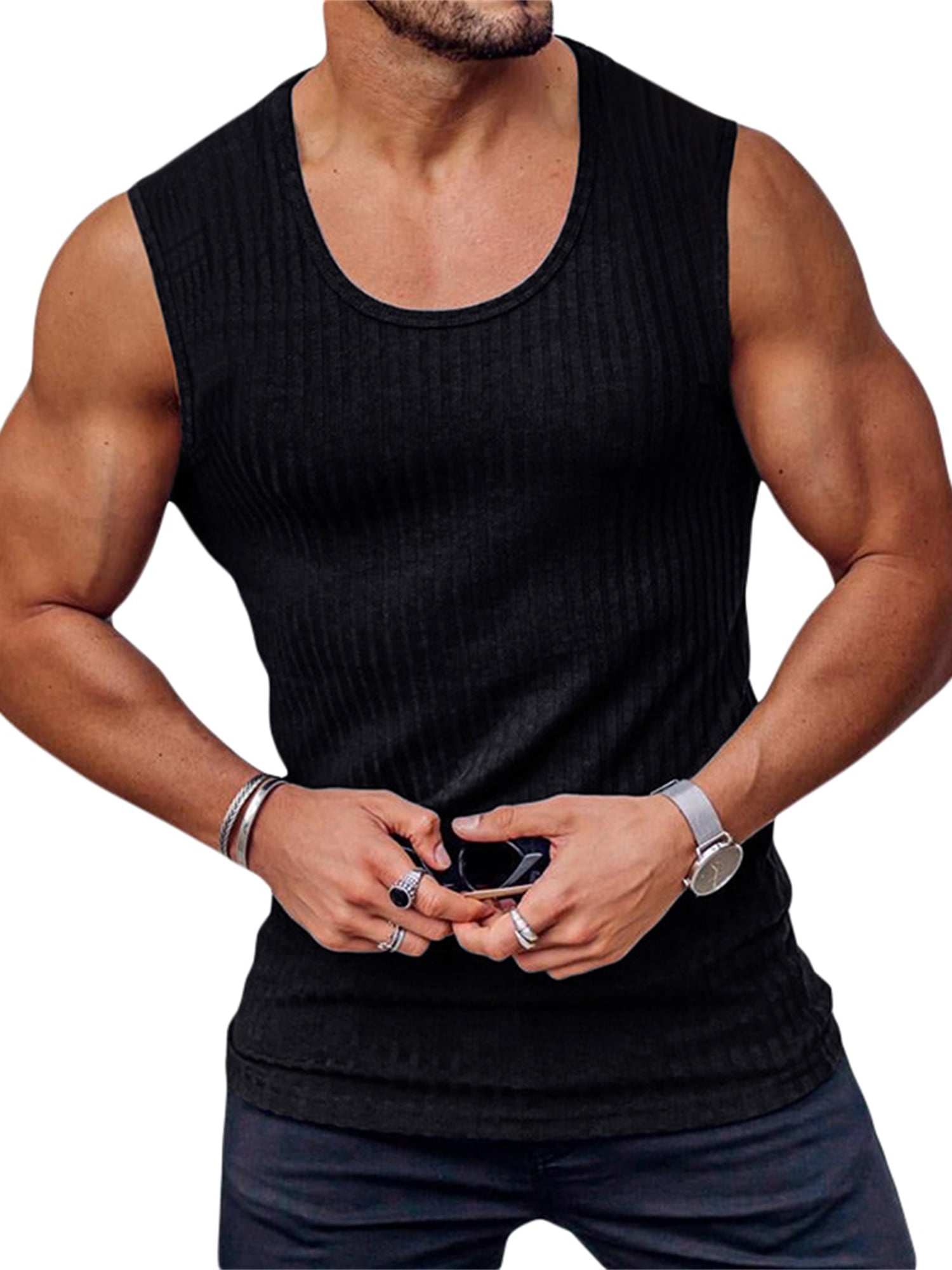 Biekopu Men Summer Muscle Fitness Sports Vest,Solid Color Sleeveless ...