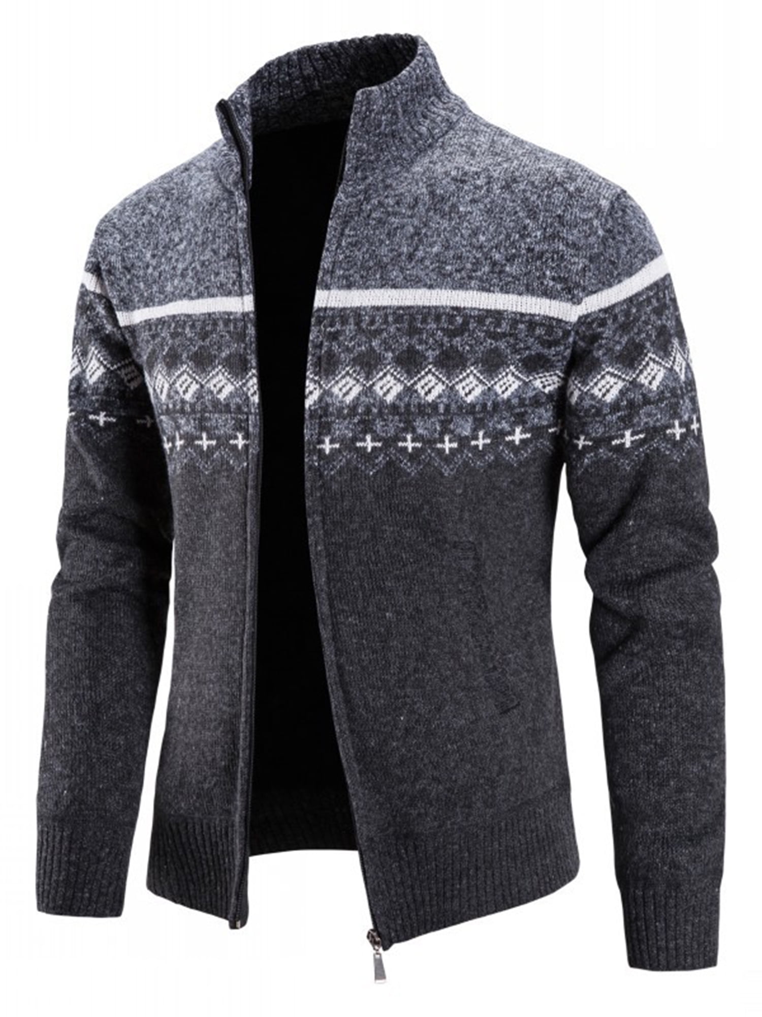 Biekopu Men Zip Up Knit Cardigan Casual Long Sleeve Stand Collar ...