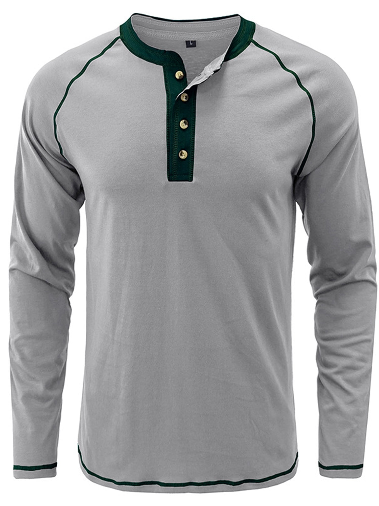 Biekopu Men's Henley Shirts Casual Long Sleeve Contrast Stitch Button T ...