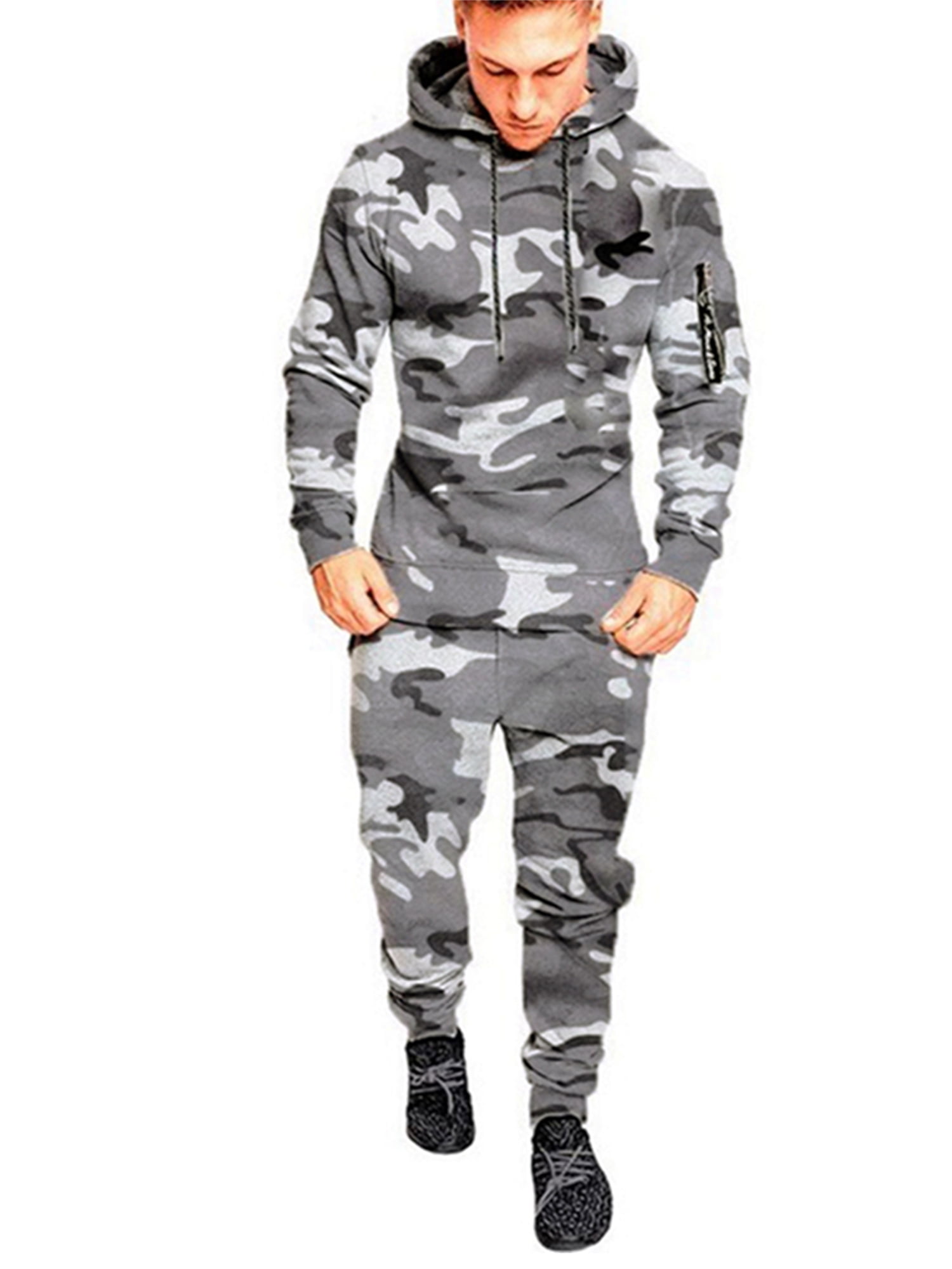 Biekopu Mens 2 Piece Set Tracksuit Camouflage Drawstring Sweatshirt ...