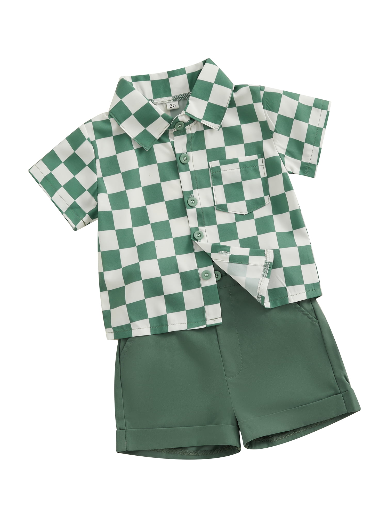 Biekopu Toddler Boy Gentleman Outfit Checkerboard Print Button Short ...