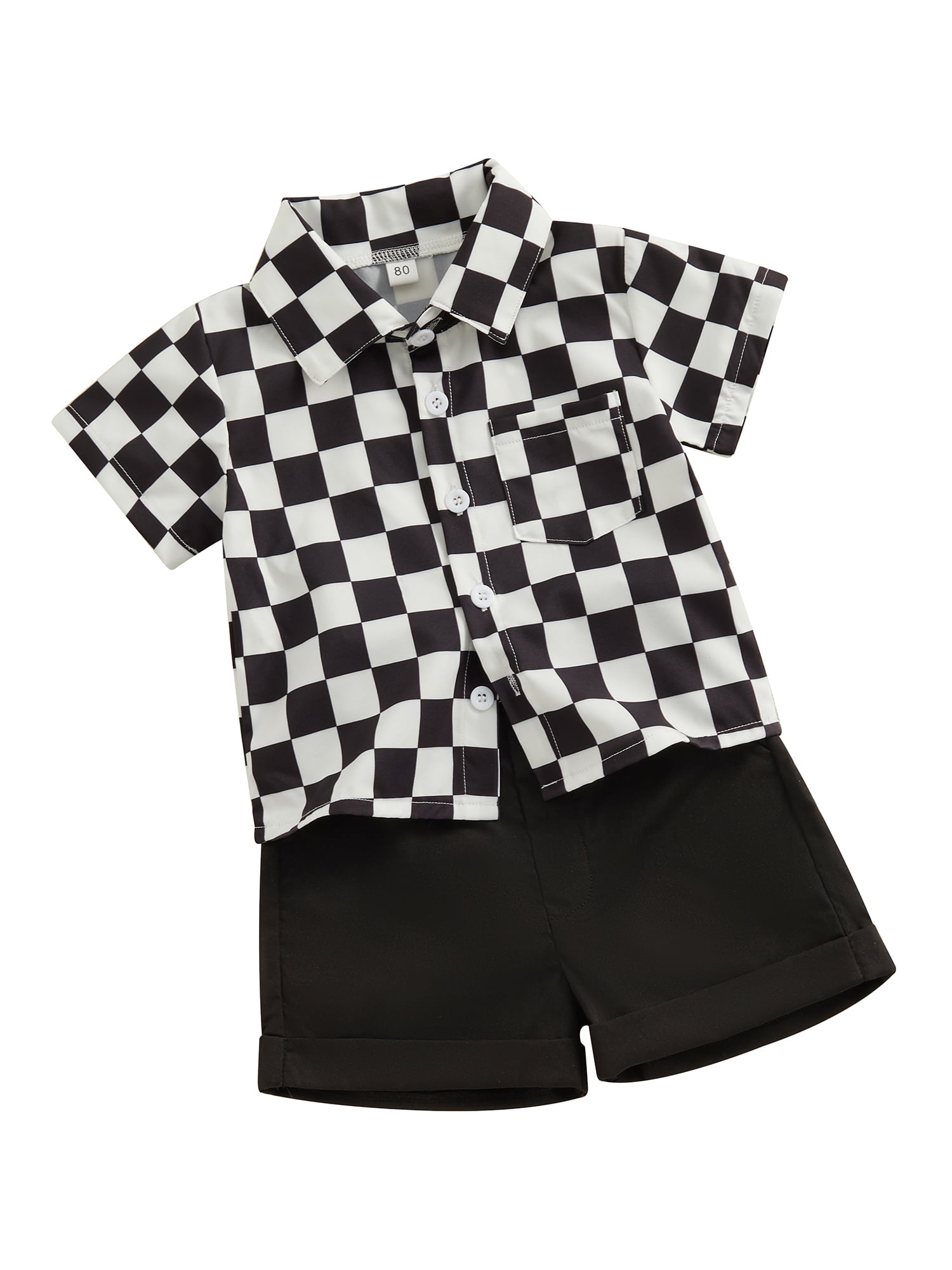Biekopu Toddler Boy Gentleman Outfit Checkerboard Print Button Short ...