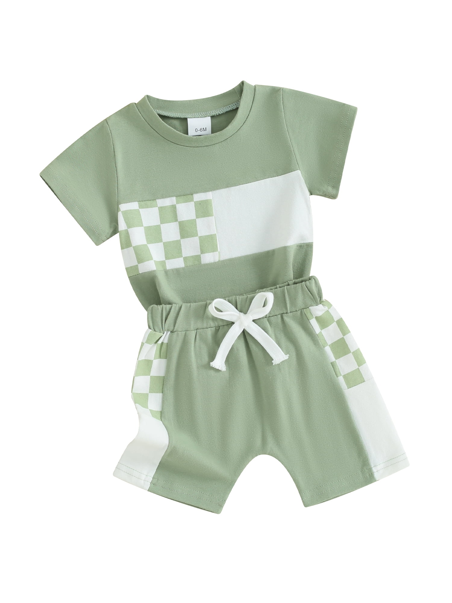 Biekopu Toddler Boys 2 Piece Outfits Plaid Patchwork Short Sleeve T ...